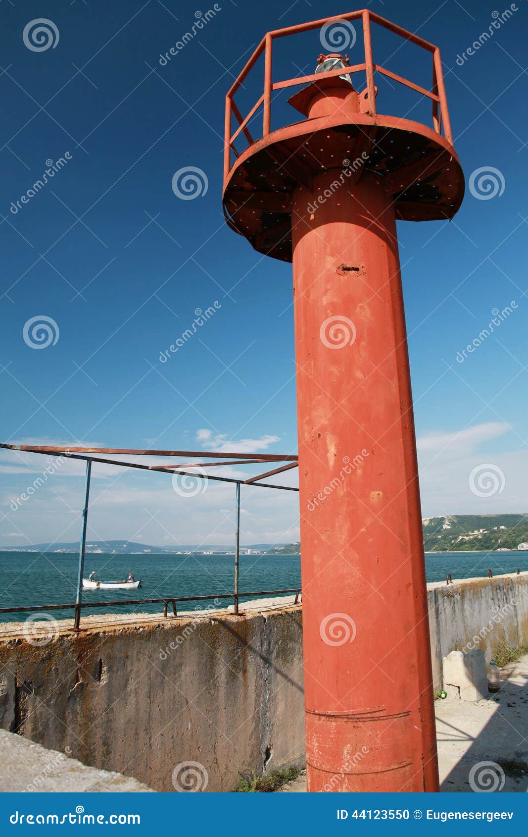 Red Lighthouse Pole Above Blue Sky Stock Photo - Image of shore ...