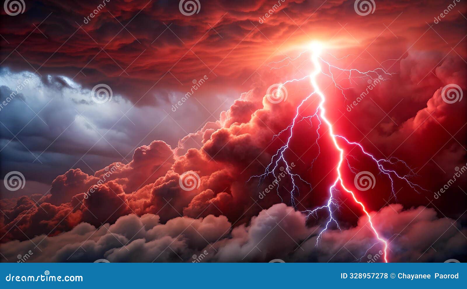Red Lightning Bolt Splitting a Cloud AI Generated Stock Illustration ...