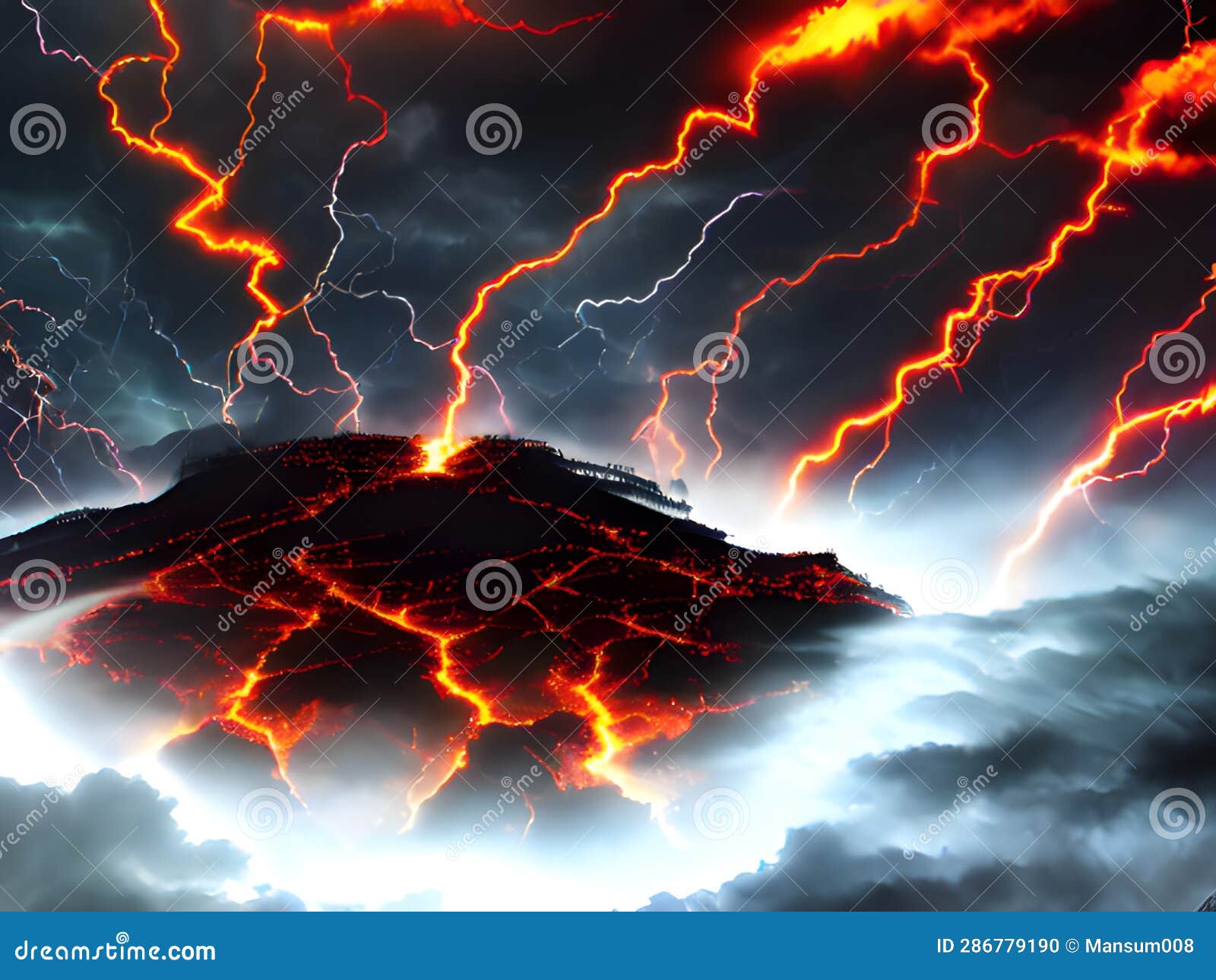 Red Lightning in the Night, Ai Generated Stock Illustration ...