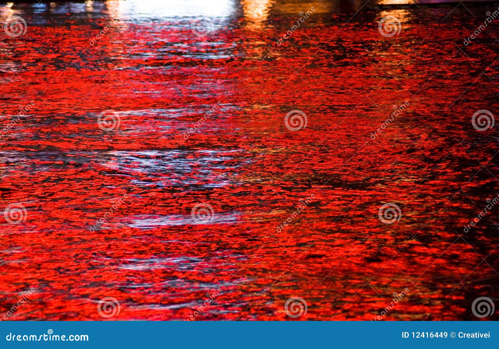 Red Lights Reflected in Water Stock Image - Image of outdoors, night ...