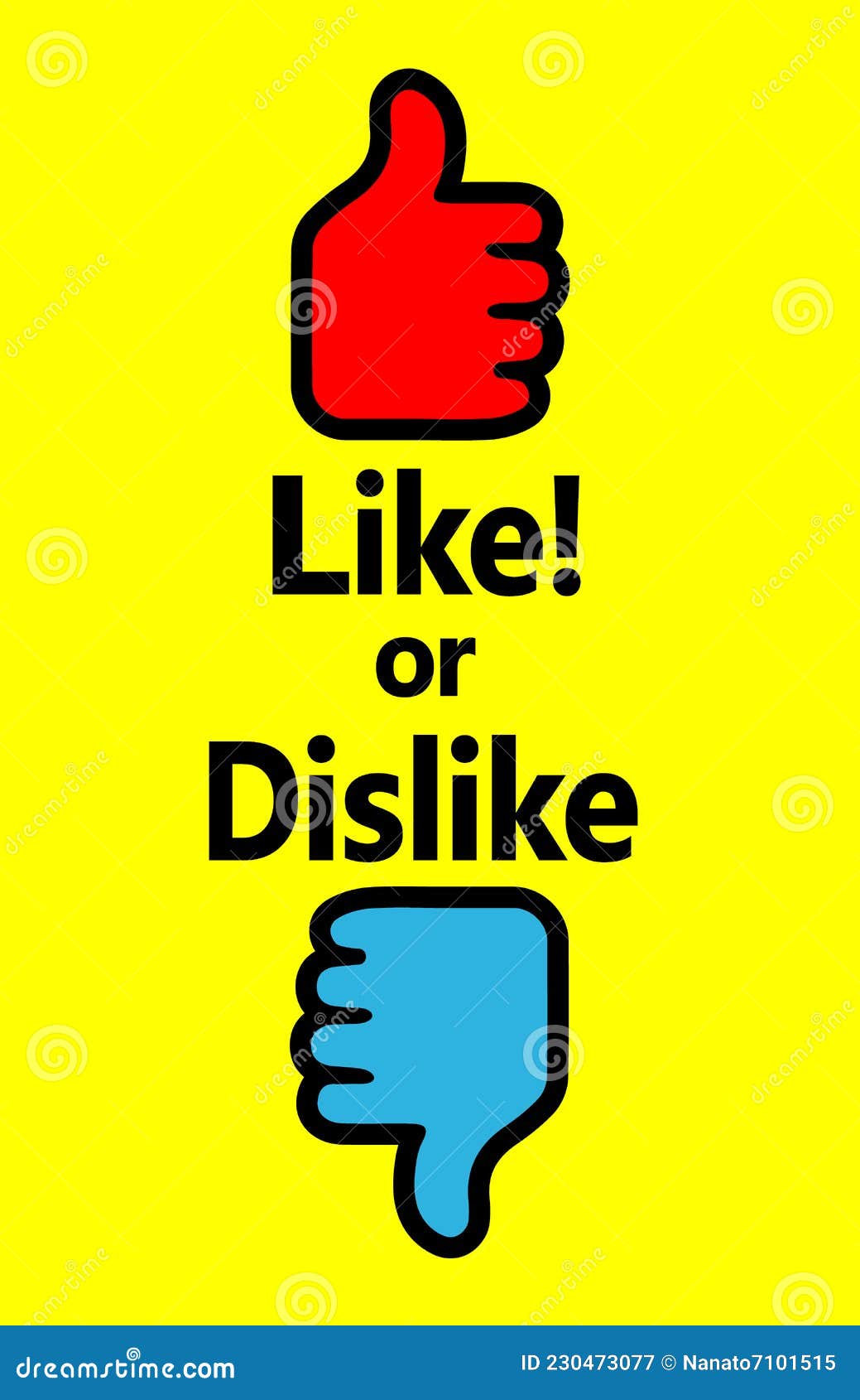 Red Like Buttons and Blue Dislike Buttons Yellow Background Vertical ...