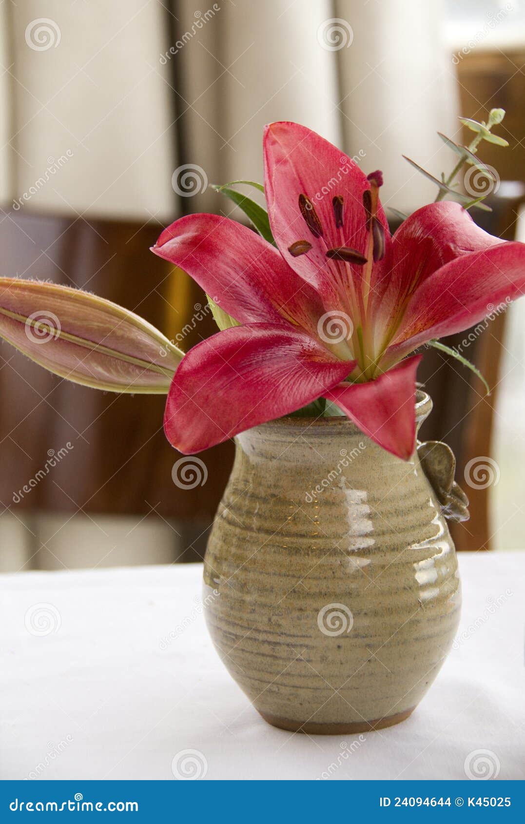 Red Lily in Ceramic Handmade Vase Stock Photo - Image of annual ...
