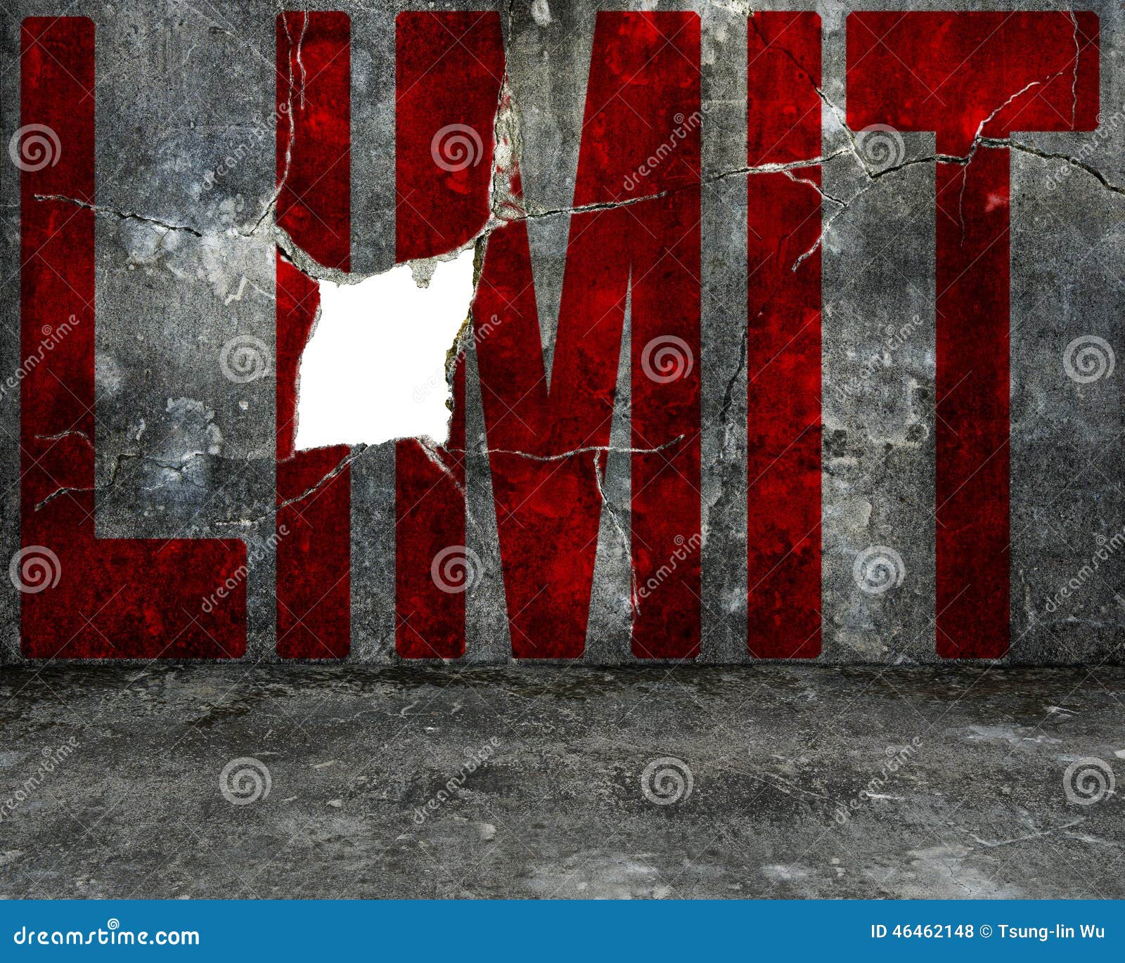 Red Limit Word on Mottled Concrete Wall with Large Hole Stock Photo ...