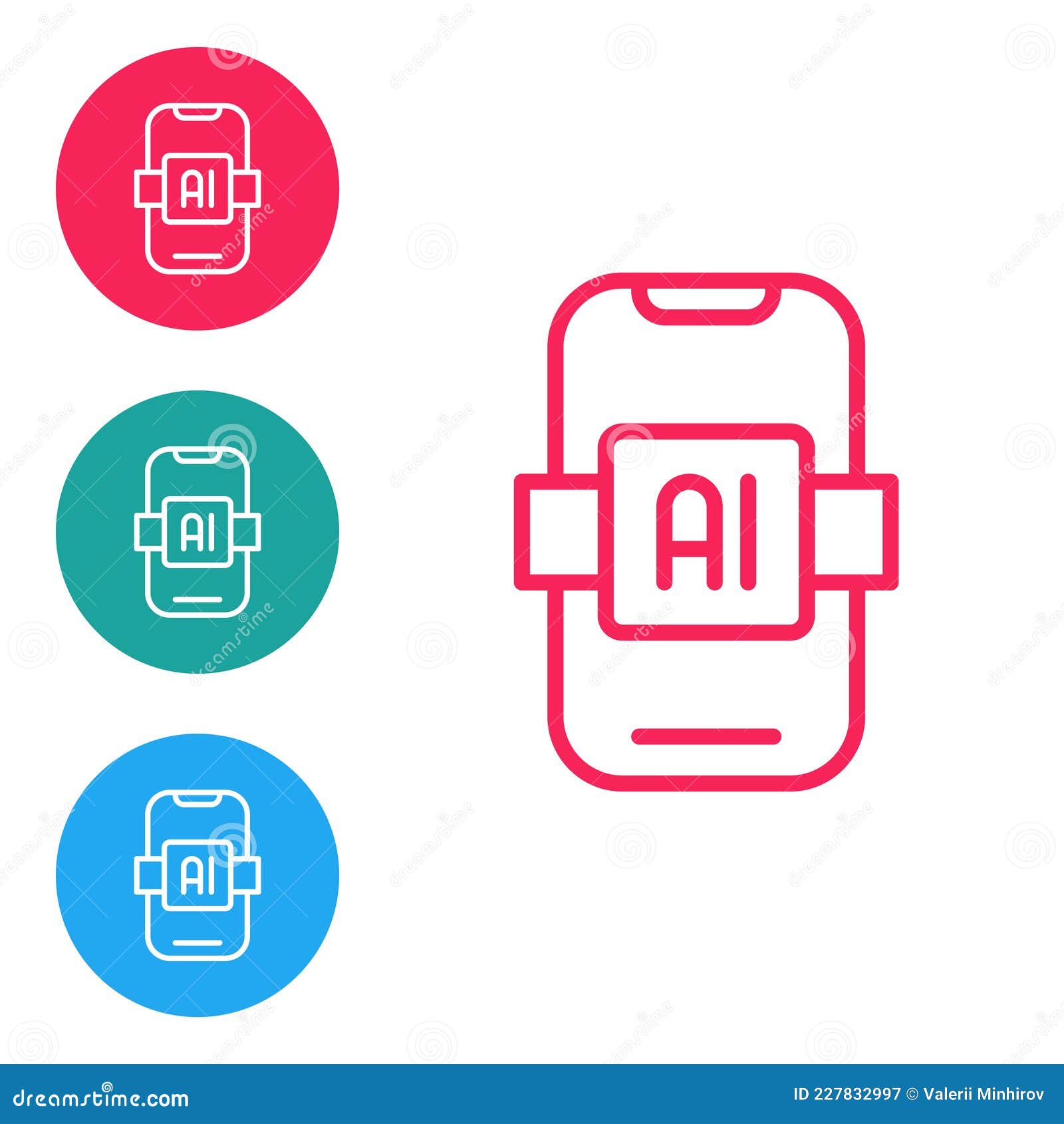 Red Line Artificial Intelligence AI Icon Isolated on White Background ...