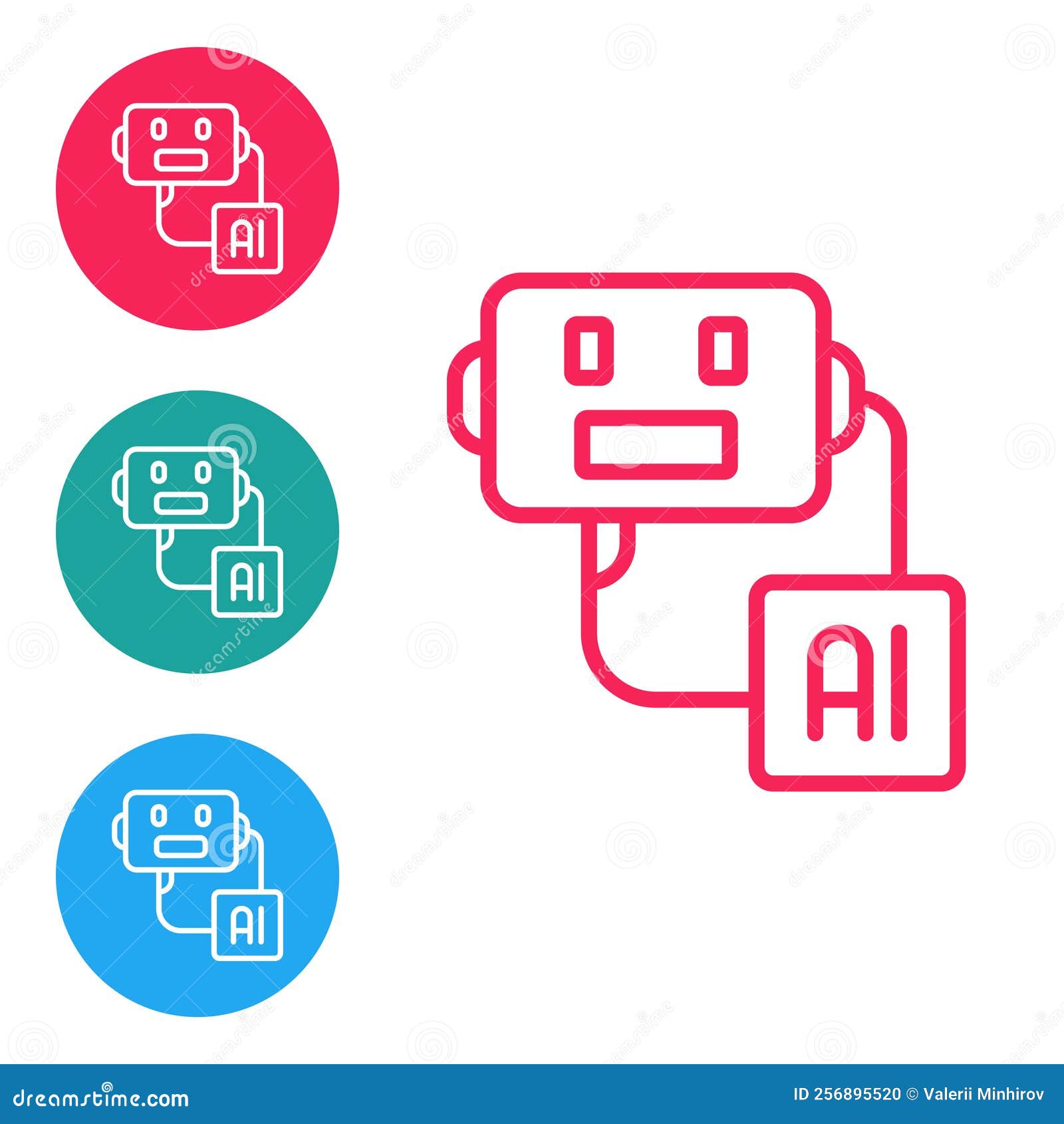 Red Line Artificial Intelligence Robot Icon Isolated on White ... Red Line Artificial Intelligence Robot Icon Isolated on White ...