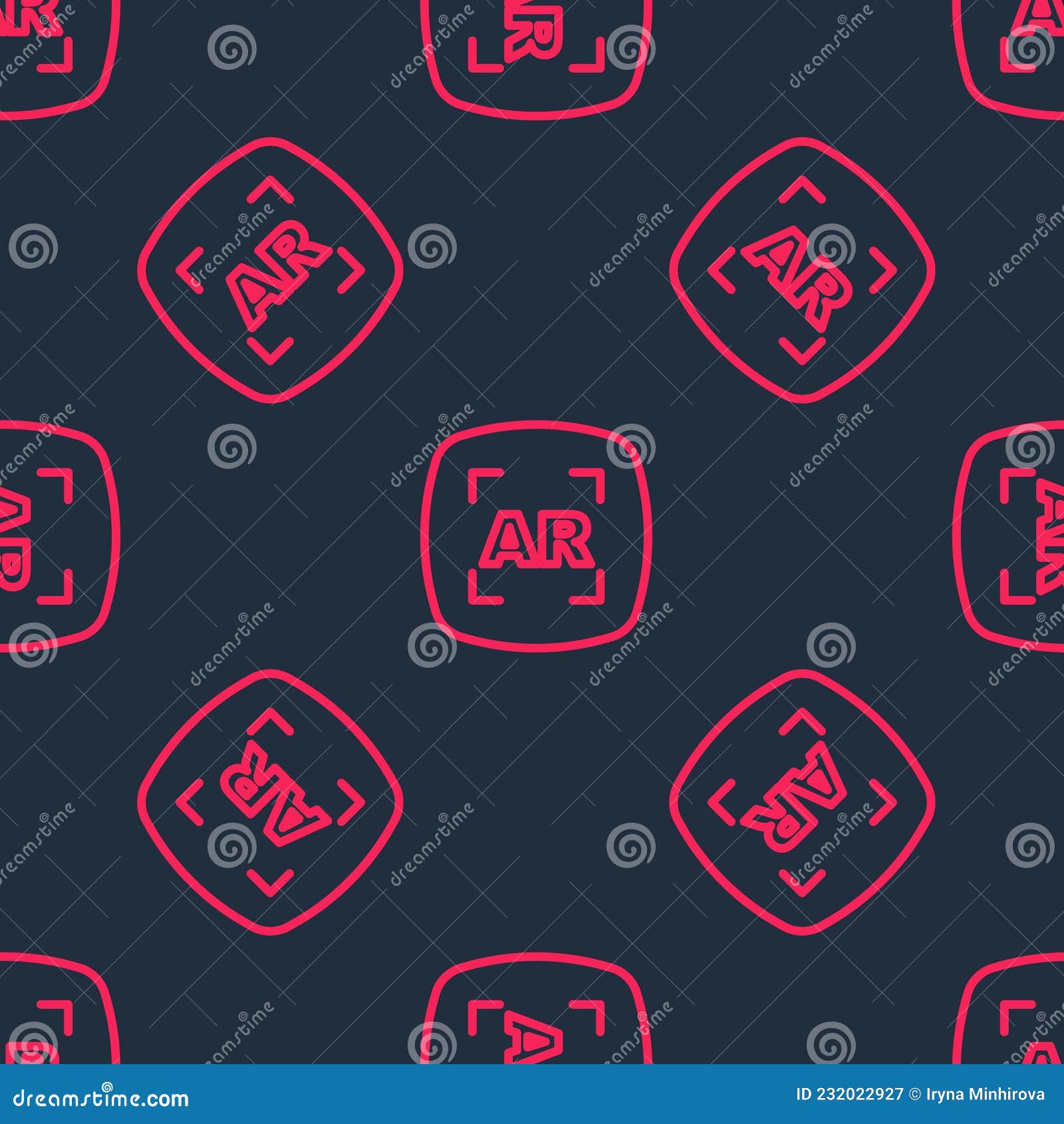 Red Line Augmented Reality AR Icon Isolated Seamless Pattern on Black ...