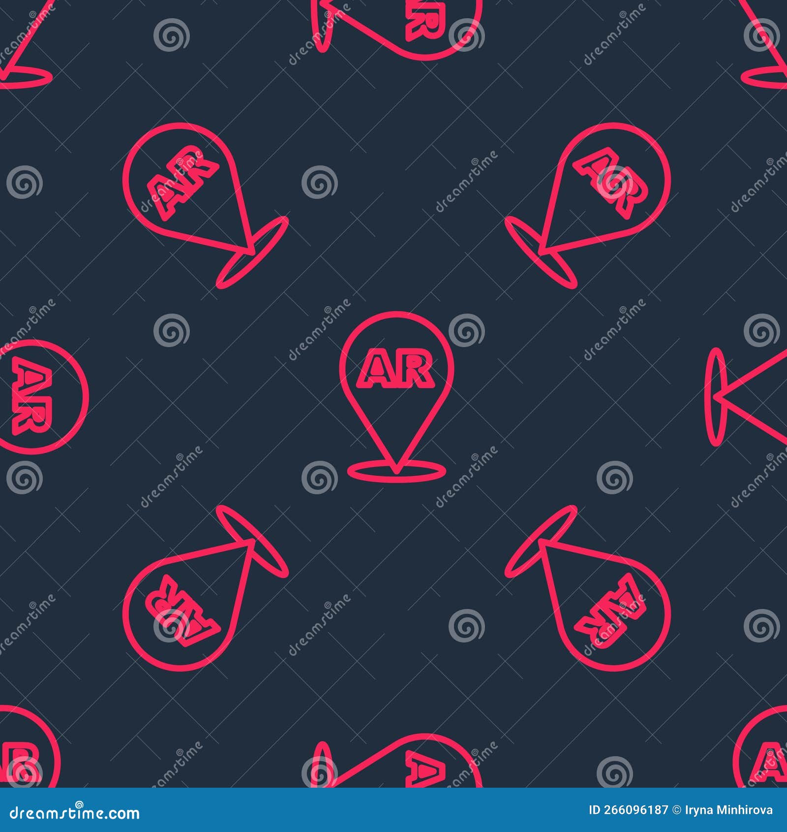 Red Line Augmented Reality AR Icon Isolated Seamless Pattern on Black ...