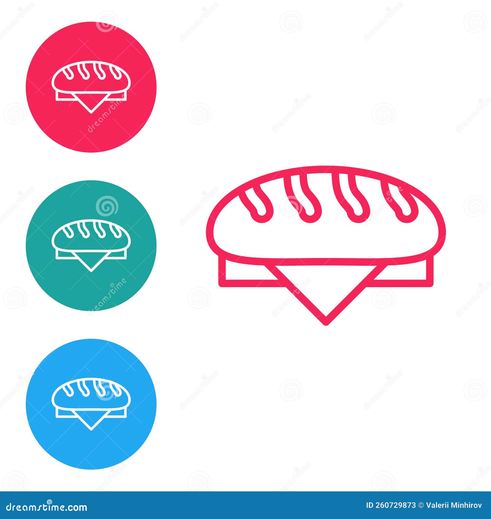 Red Line Bread Loaf Icon Isolated on White Background. Set Icons in ...