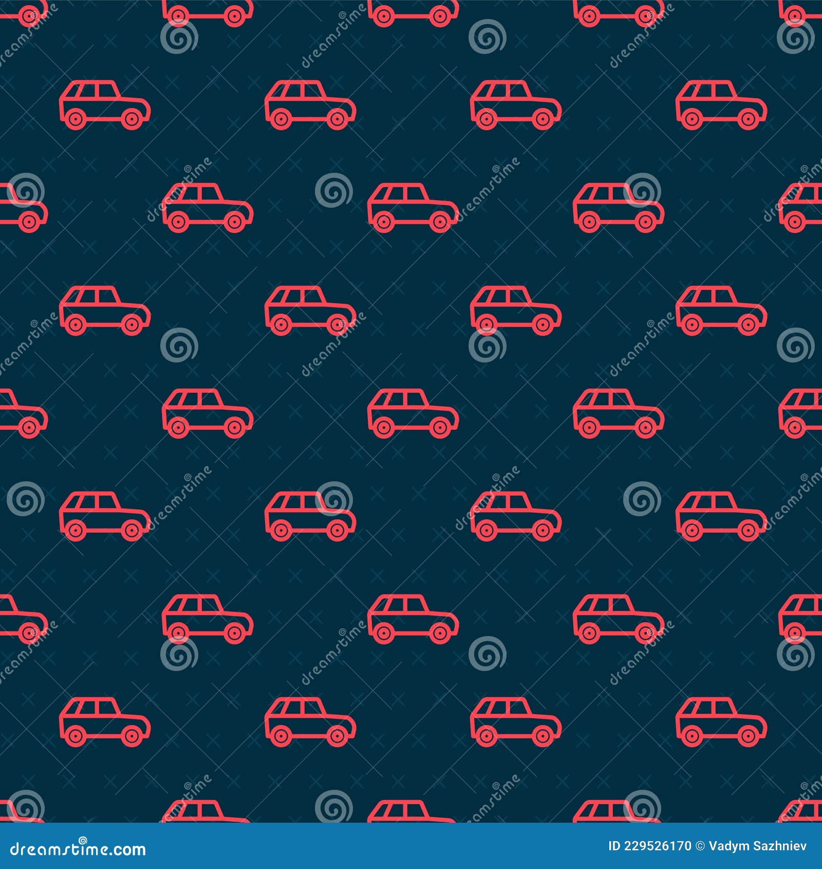 Red Line Car Icon Isolated Seamless Pattern on Black Background. Vector ...