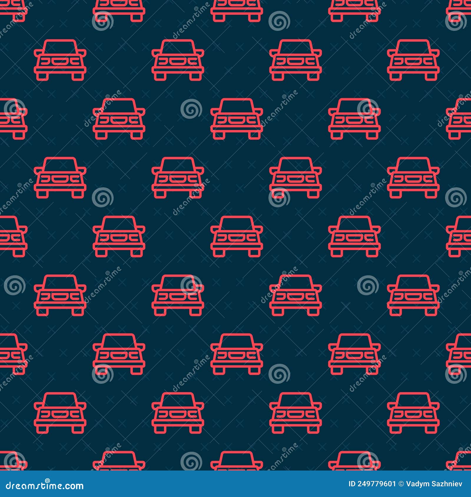 Red Line Car Icon Isolated Seamless Pattern on Black Background. Vector ...