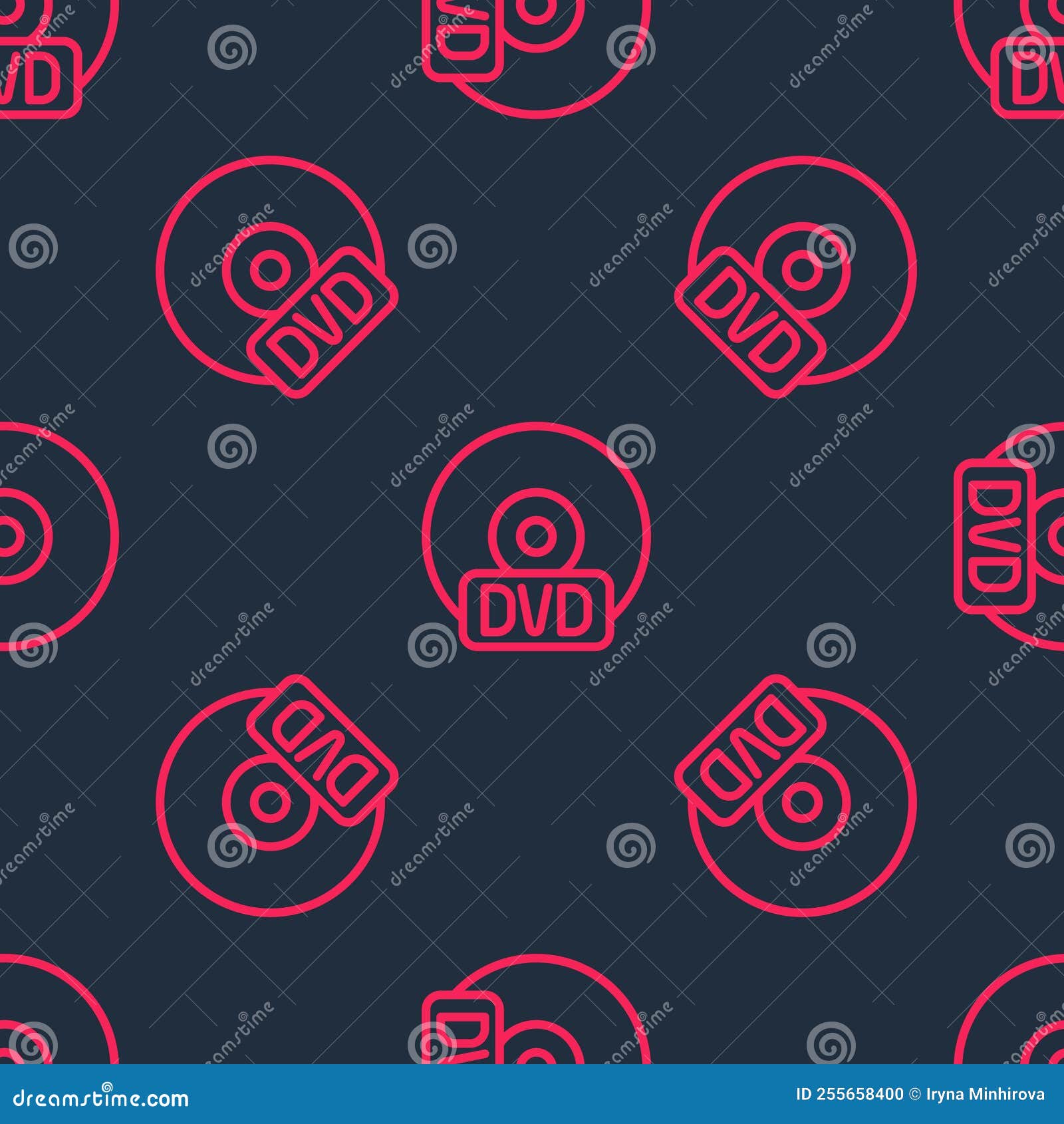 Red Line CD or DVD Disk Icon Isolated Seamless Pattern on Black ...