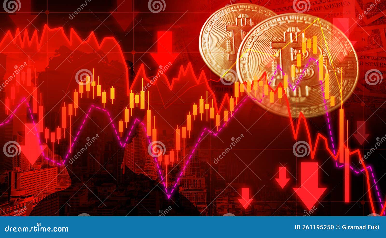 Red Line Chart Crypto Financial Chart with Downtrend Stock Photo ...