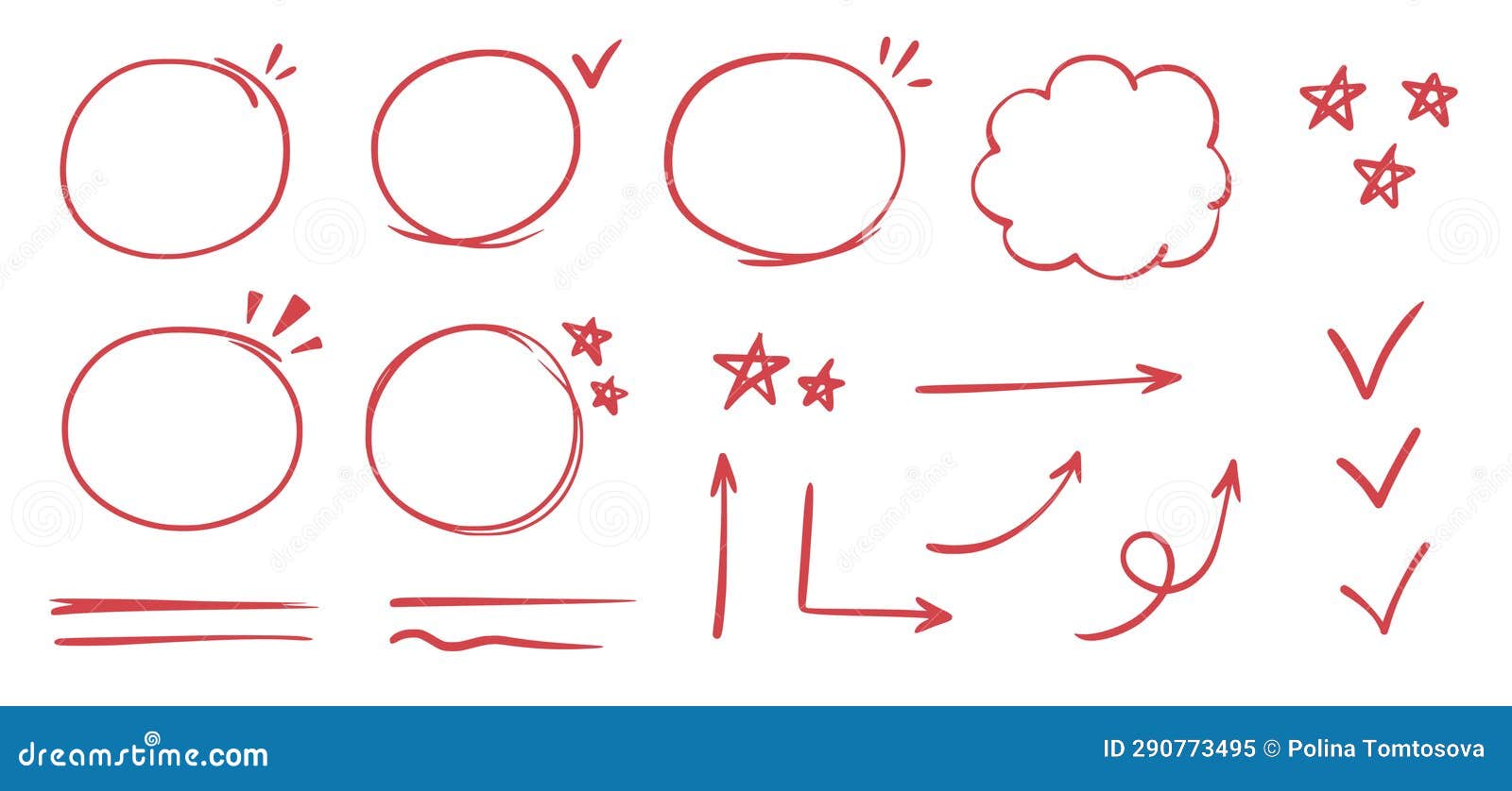 Red Line Check Mark, Underline, Circle. Hand Drawn Doodle Sketch Red ...