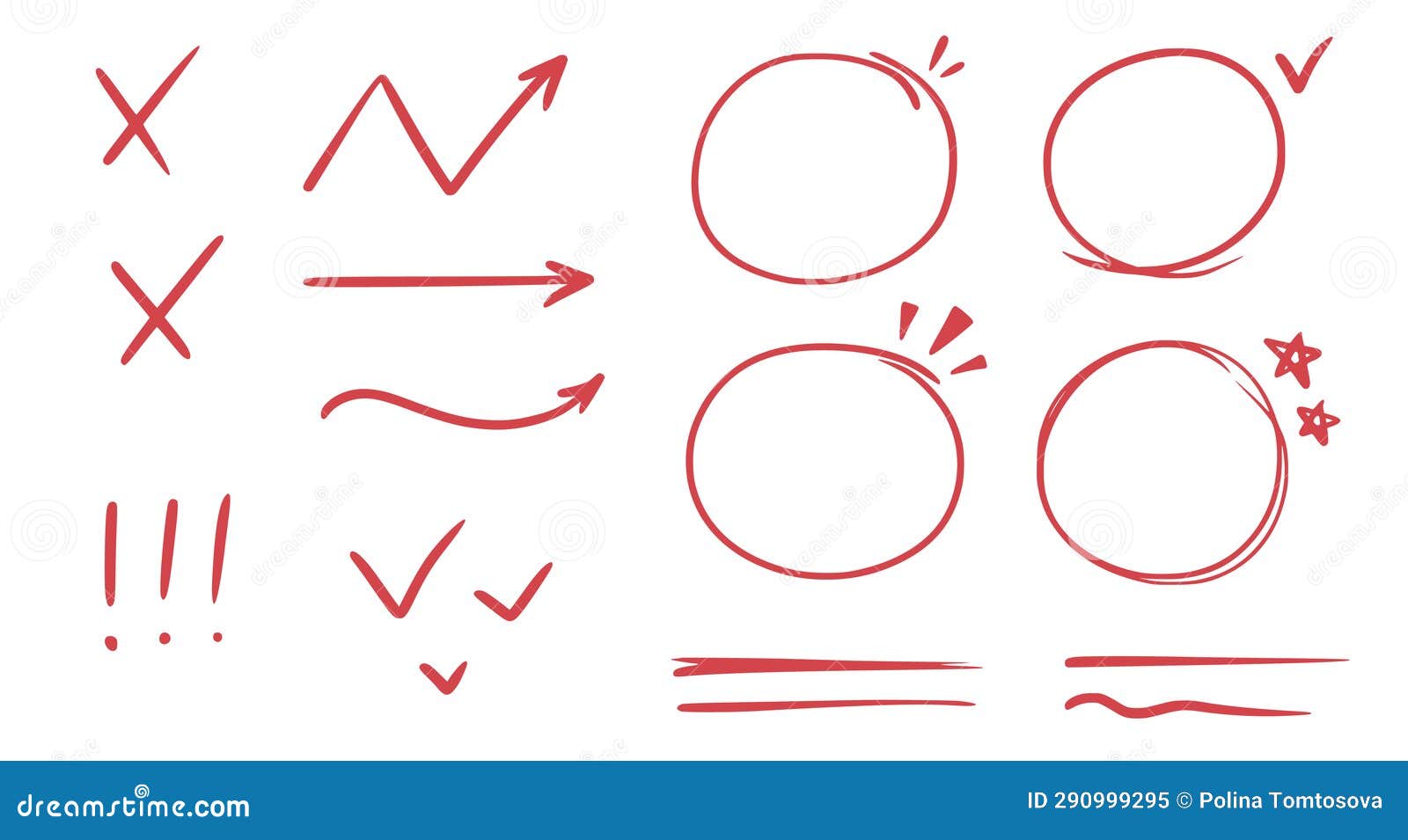 Red Line Check Mark, Underline, Circle. Hand Drawn Doodle Sketch Red ...