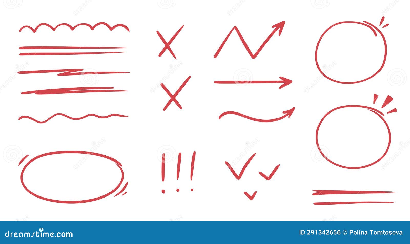 Red Line Check Mark, Underline, Circle. Hand Drawn Doodle Sketch Red ...