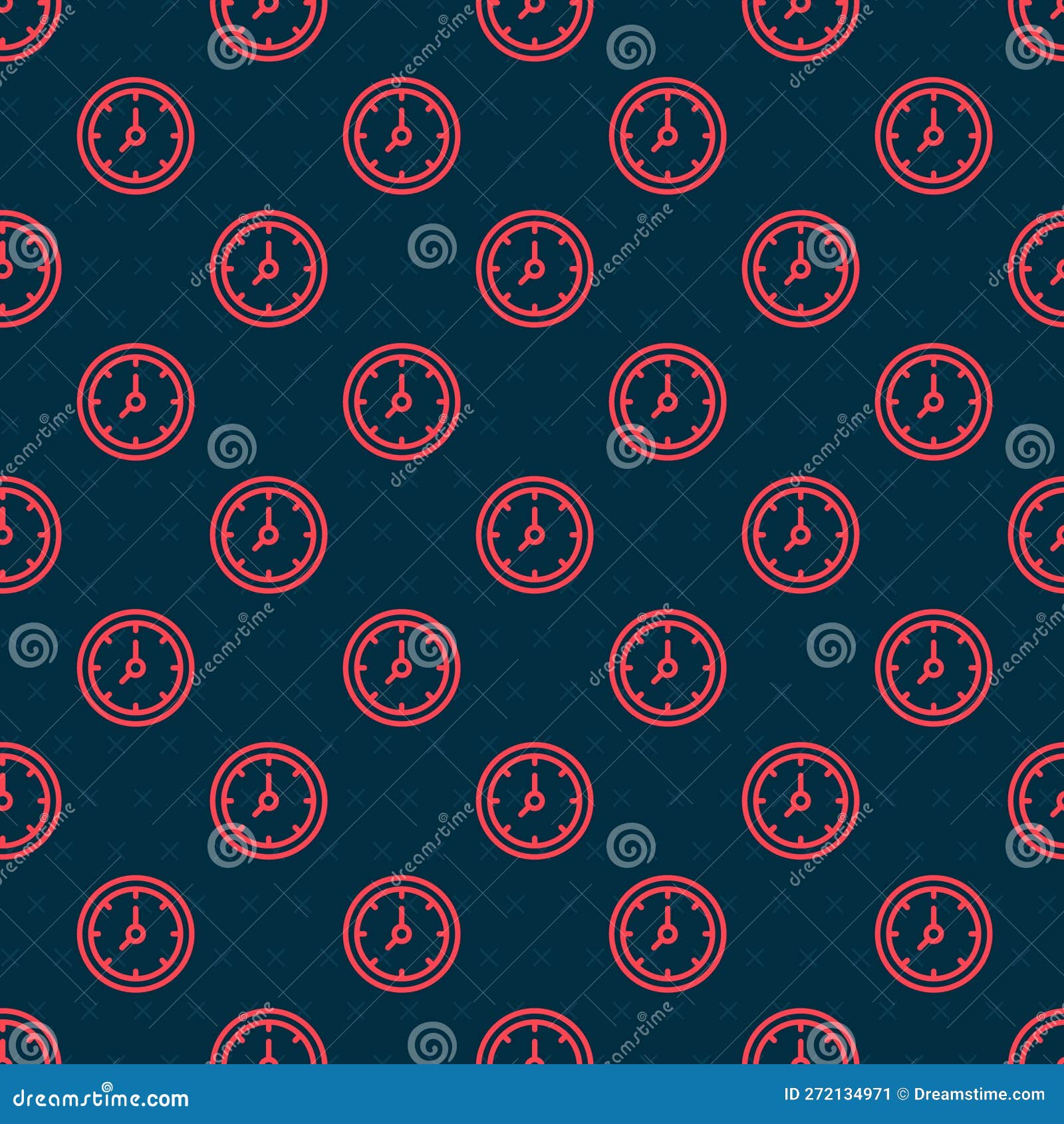 Red Line Clock Icon Isolated Seamless Pattern on Black Background. Time ...