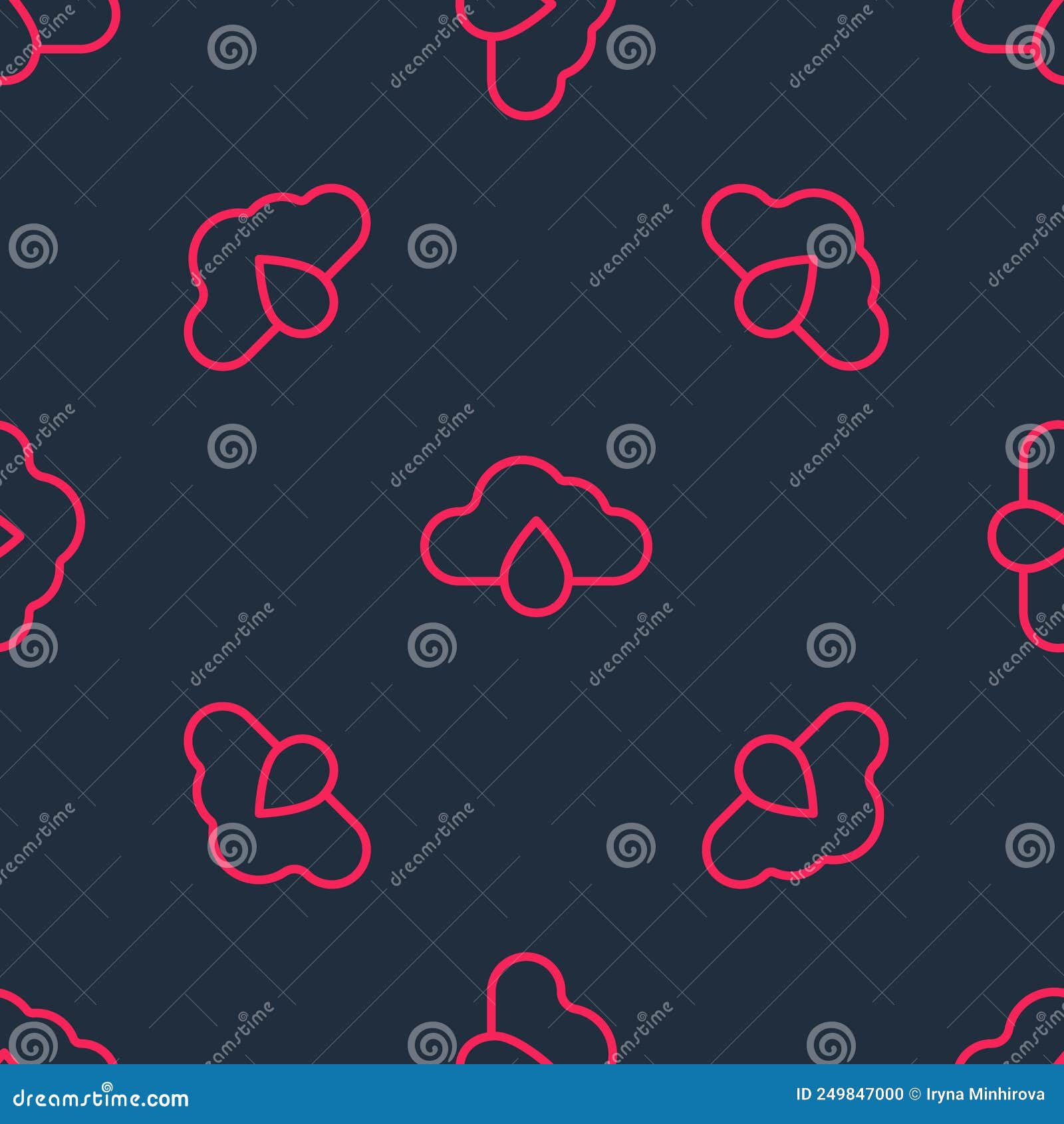Red Line Cloud with Rain Icon Isolated Seamless Pattern on Black ...