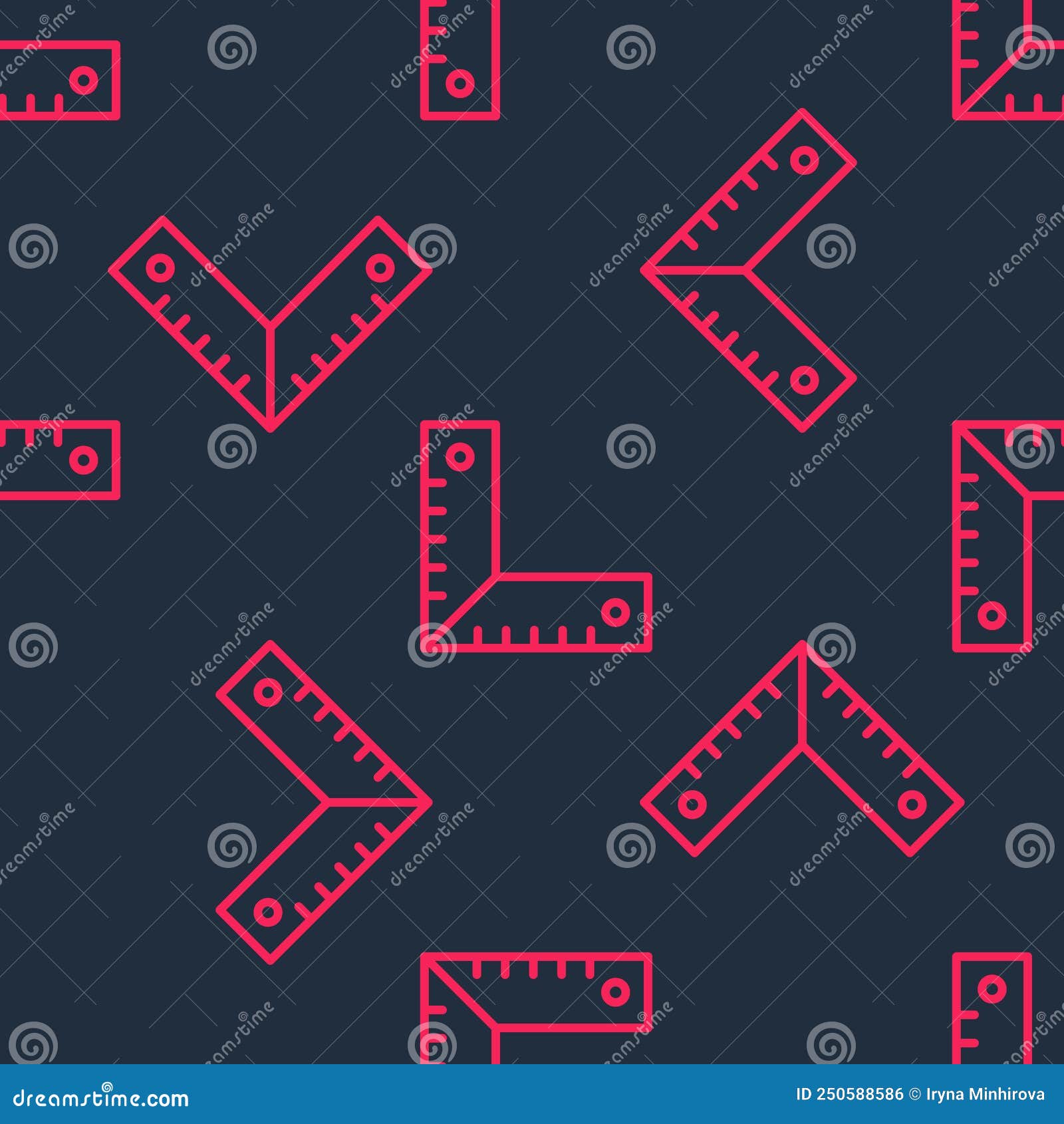 Red Line Corner Ruler Icon Isolated Seamless Pattern on Black ...