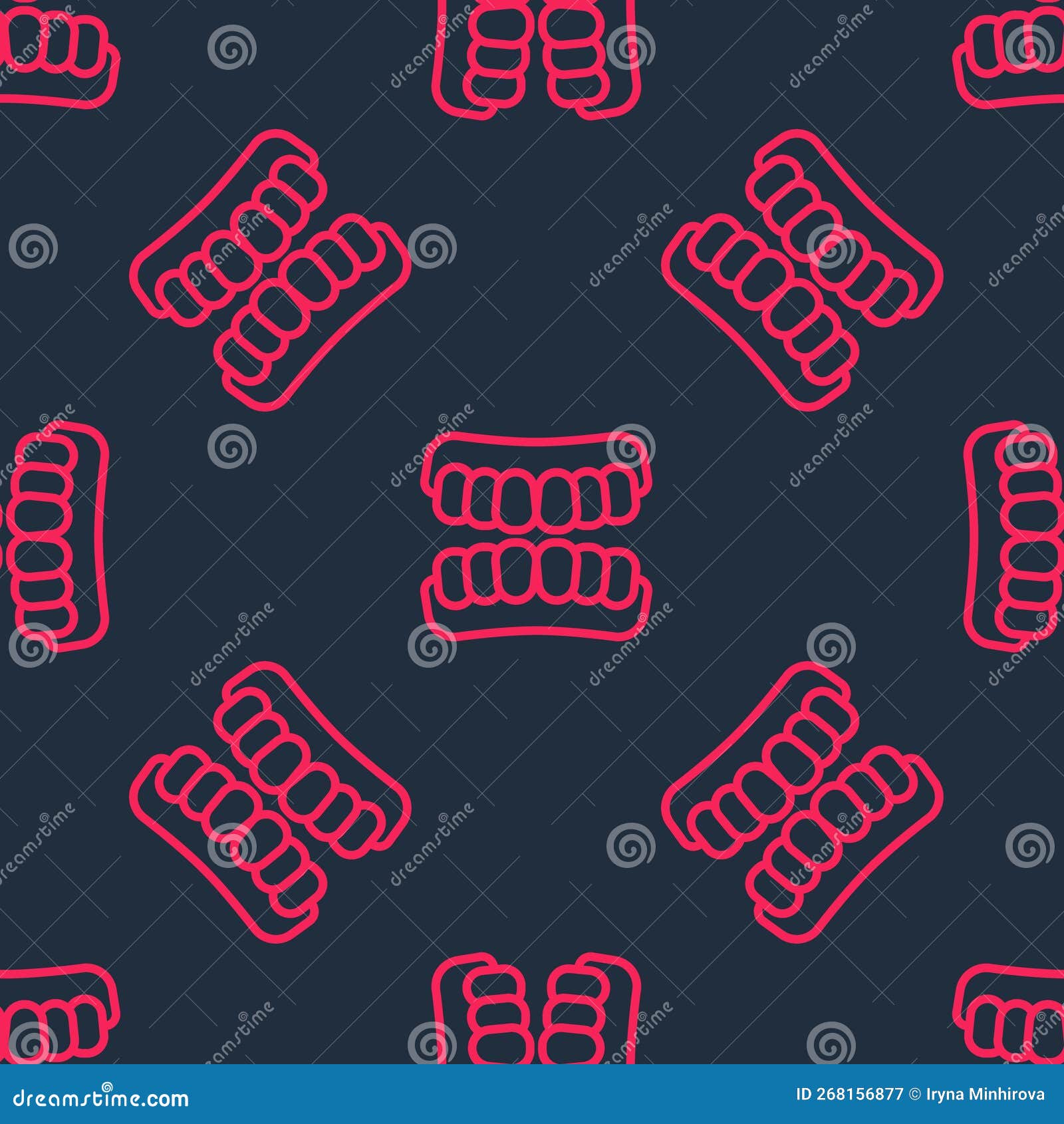 Red Line Dentures Model Icon Isolated Seamless Pattern on Black ...