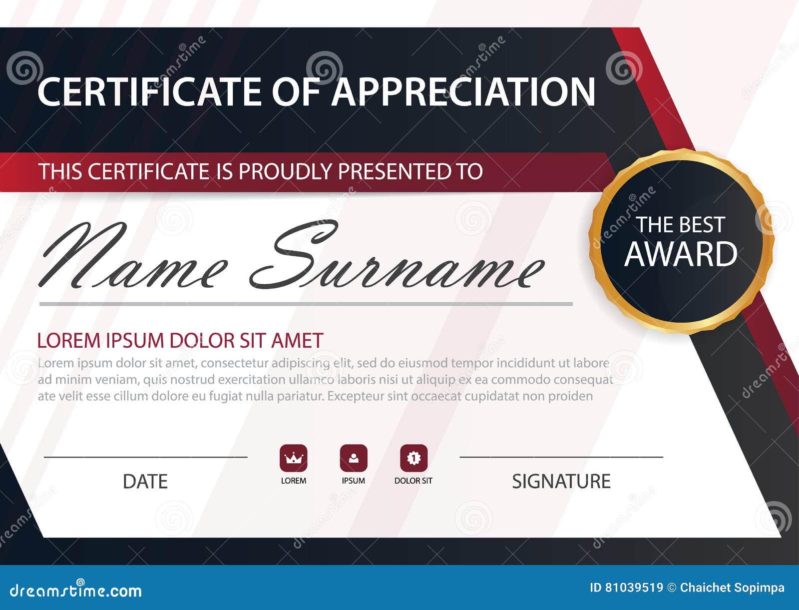 Red Line Elegance Horizontal Certificate with Vector Illustration ...
