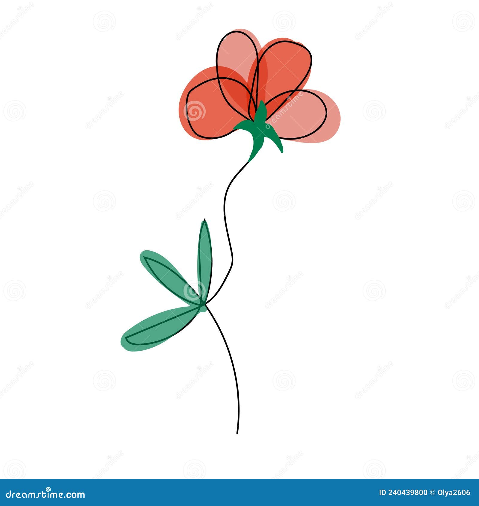 Red Line Flower Hand Drawn without Break, Design Element for Valentine ...