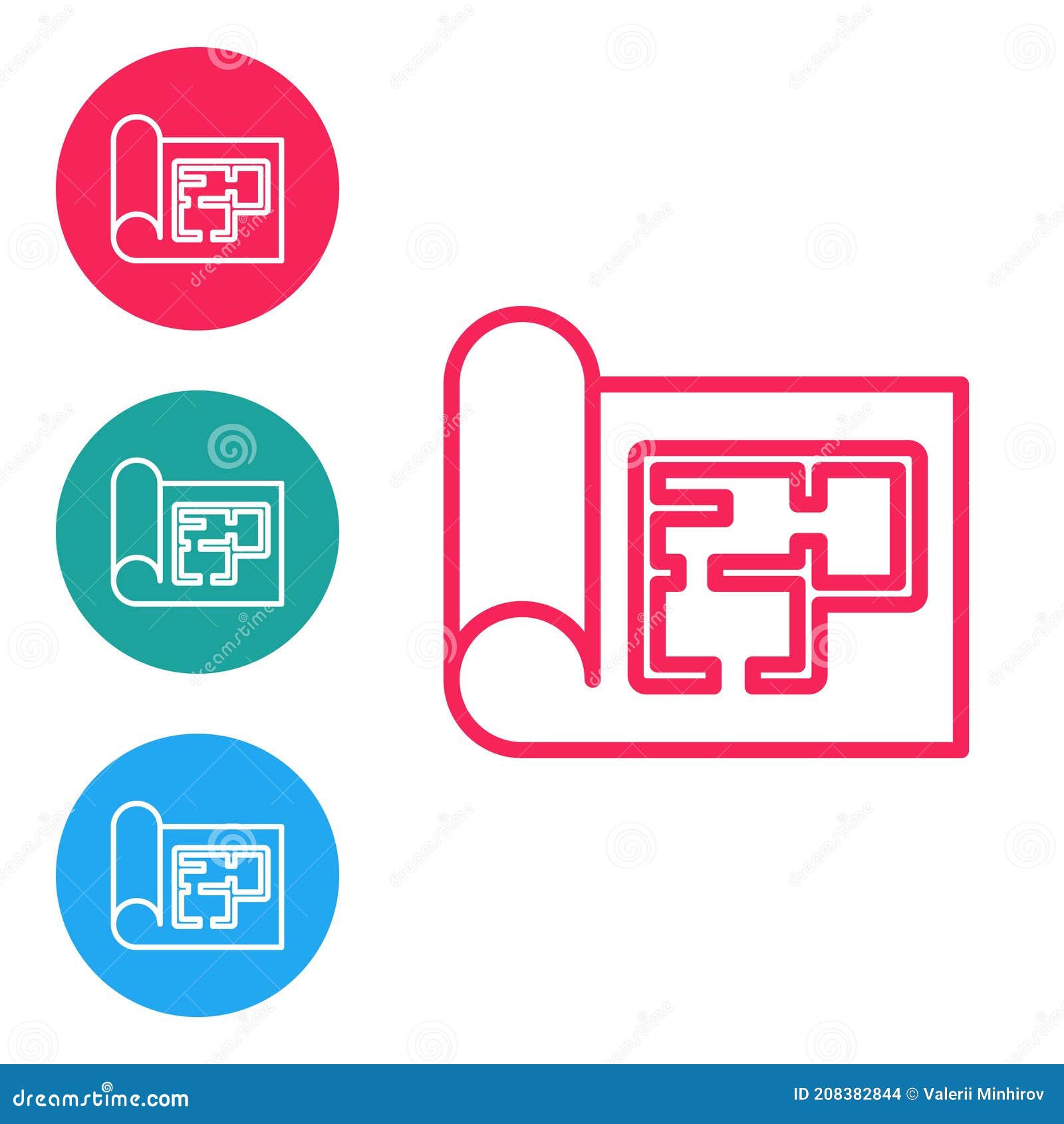 Red Line House Plan Icon Isolated on White Background. Set Icons in ...