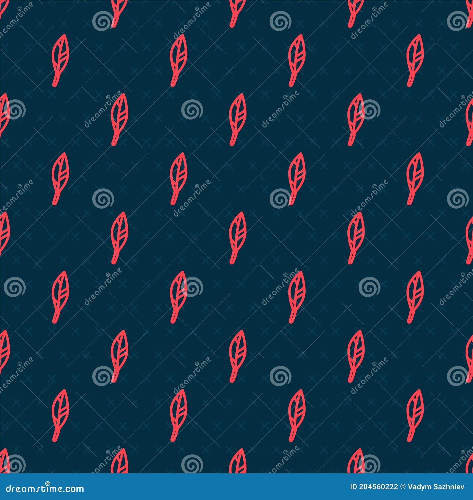 Red Line Magic Feather Icon Isolated Seamless Pattern on Black ...