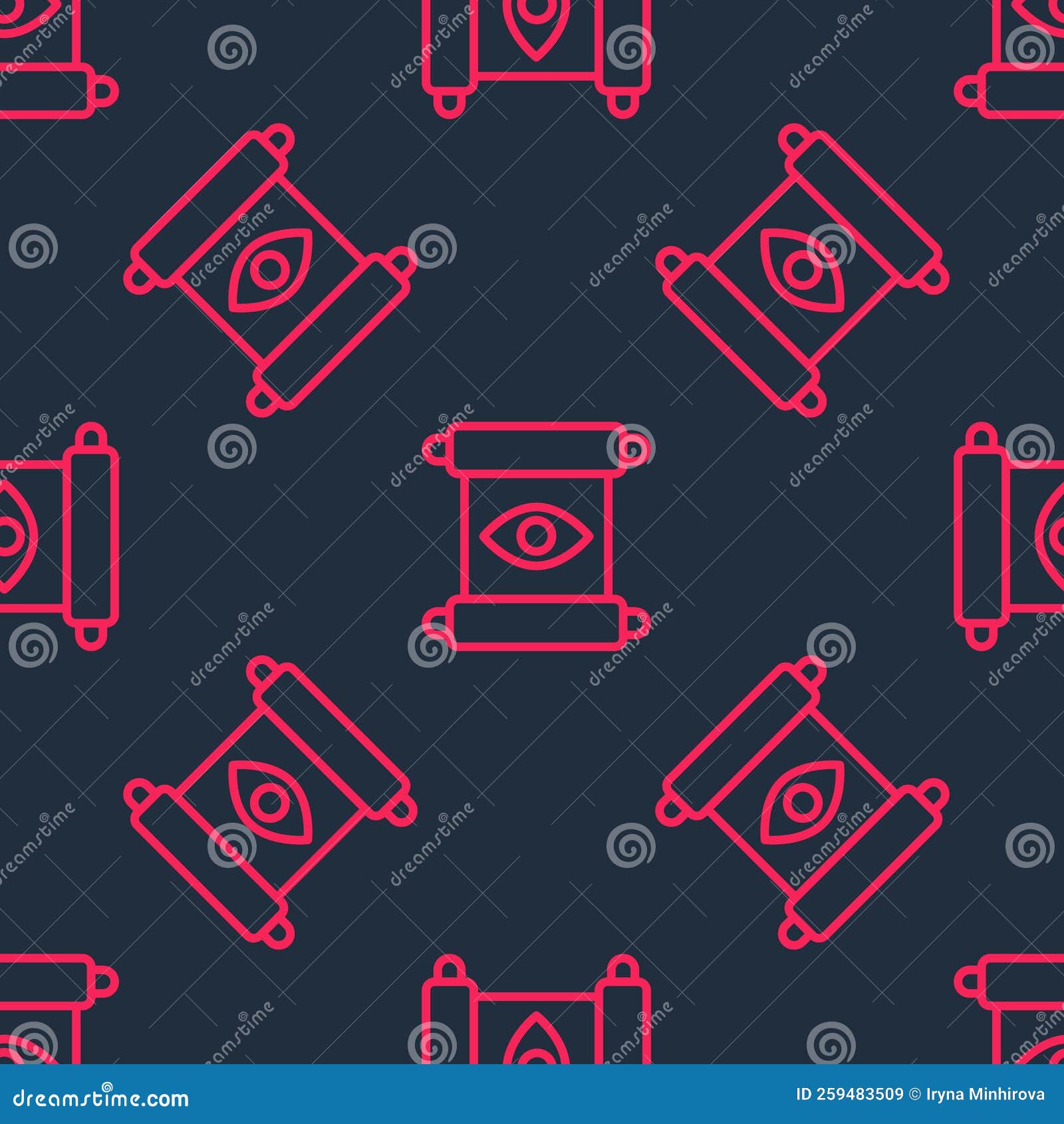 Red Line Magic Scroll Icon Isolated Seamless Pattern on Black ...