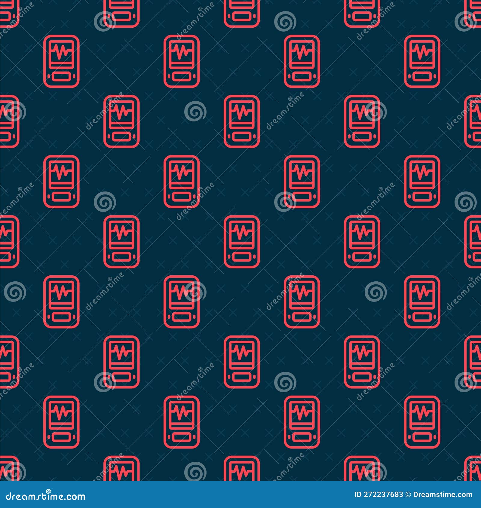 Red Line Seismograph Icon Isolated Seamless Pattern on Black Background ...