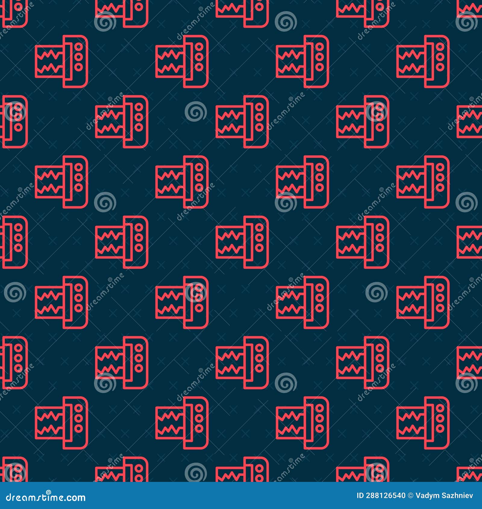 Red Line Seismograph Icon Isolated Seamless Pattern on Black Background ...