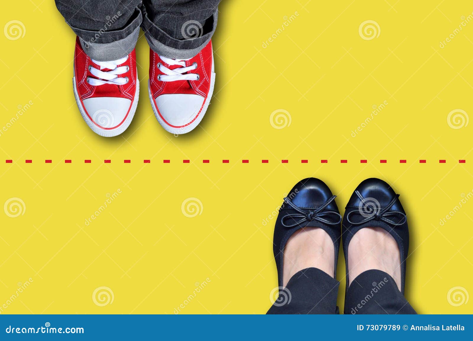 Red Line That Separates Sneakers And Classic Shoes Stock Image - Image ...