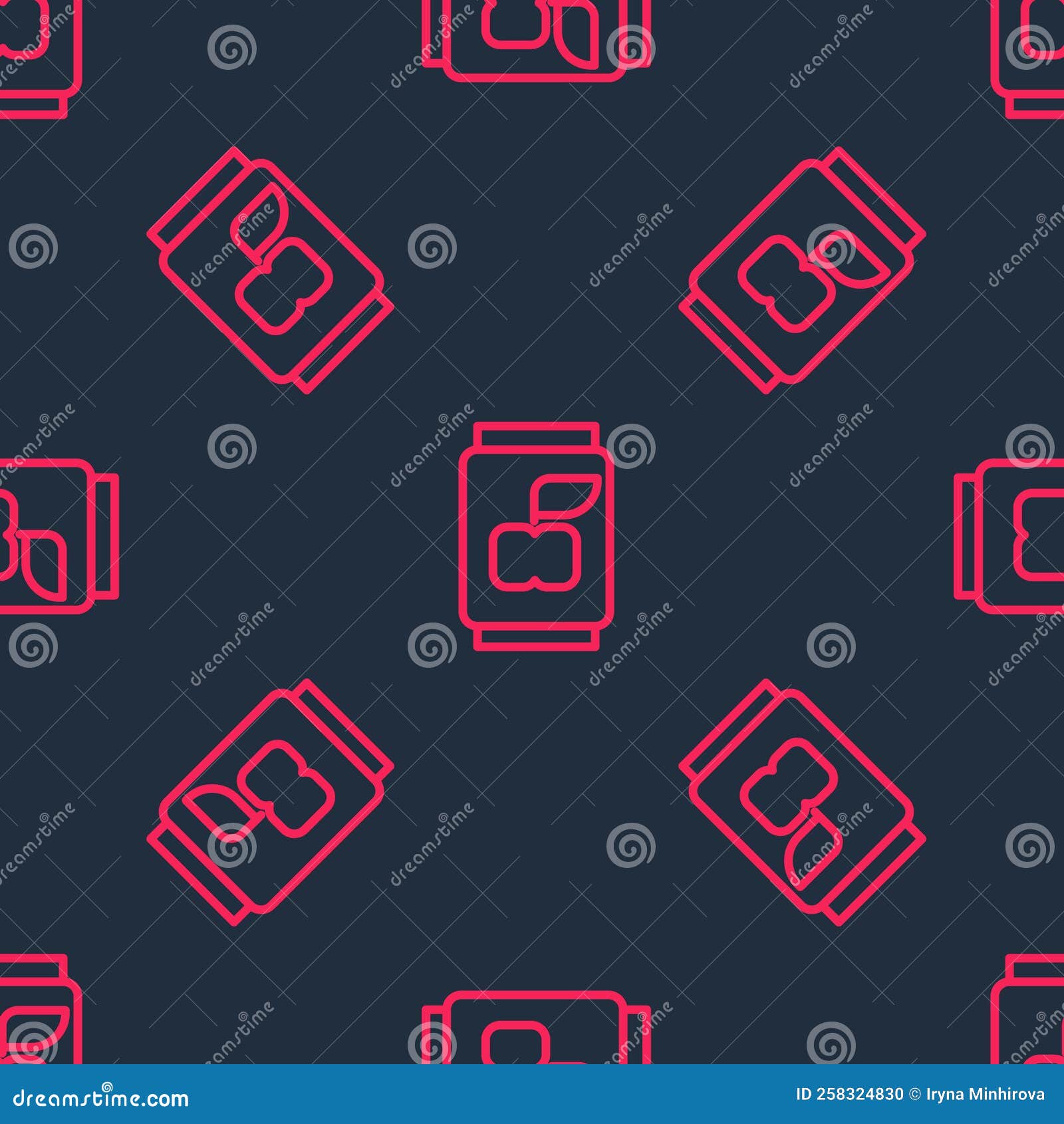 Red Line Soda Can Icon Isolated Seamless Pattern on Black Background ...
