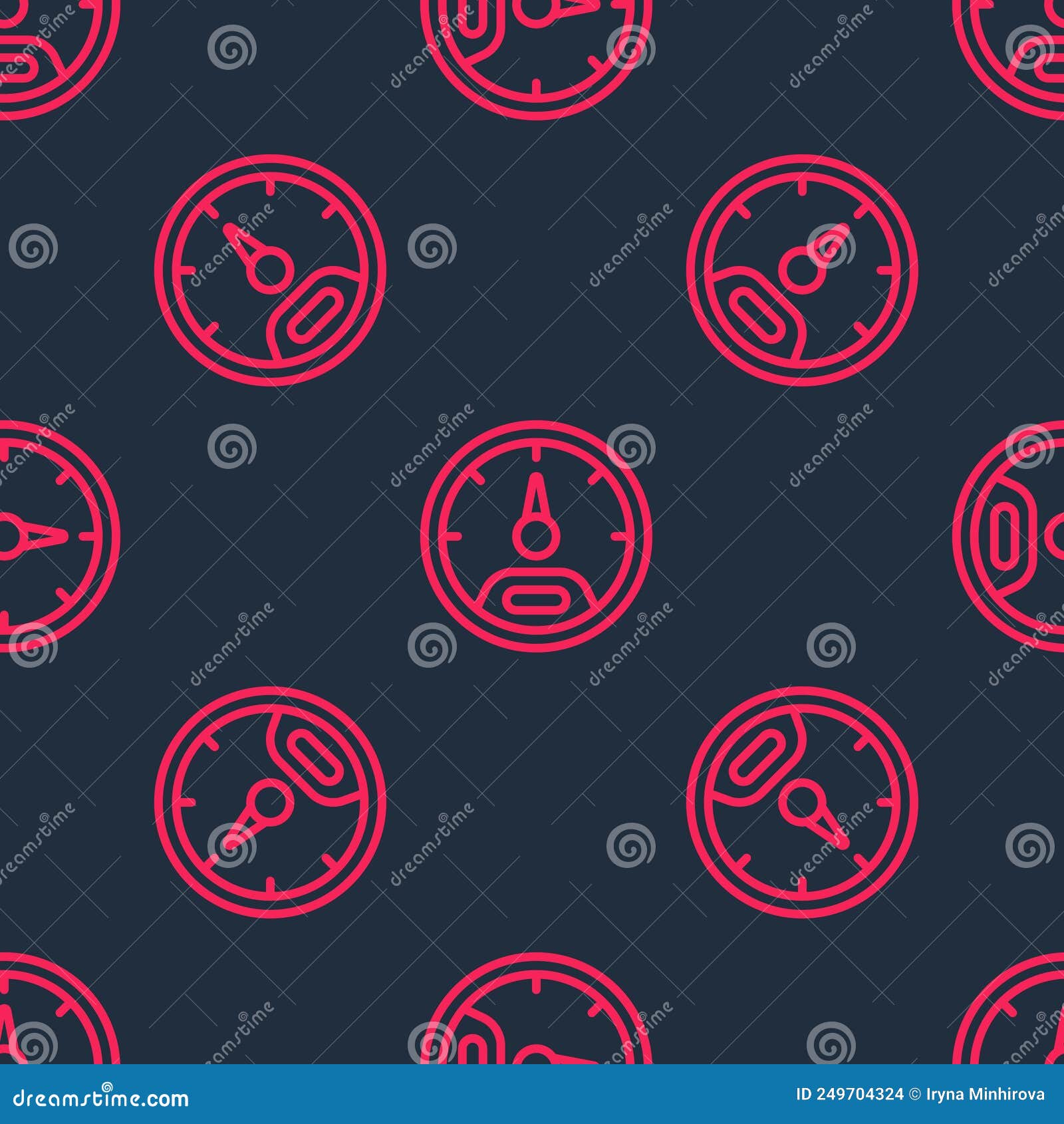 Red Line Speedometer Icon Isolated Seamless Pattern on Black Background ...