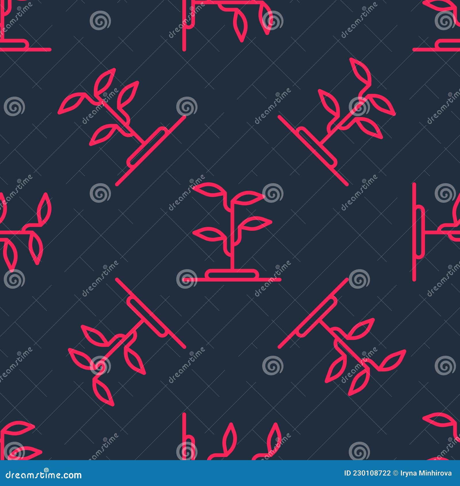 Red Line Sprout Icon Isolated Seamless Pattern on Black Background ... Red Line Sprout Icon Isolated Seamless Pattern on Black Background ...