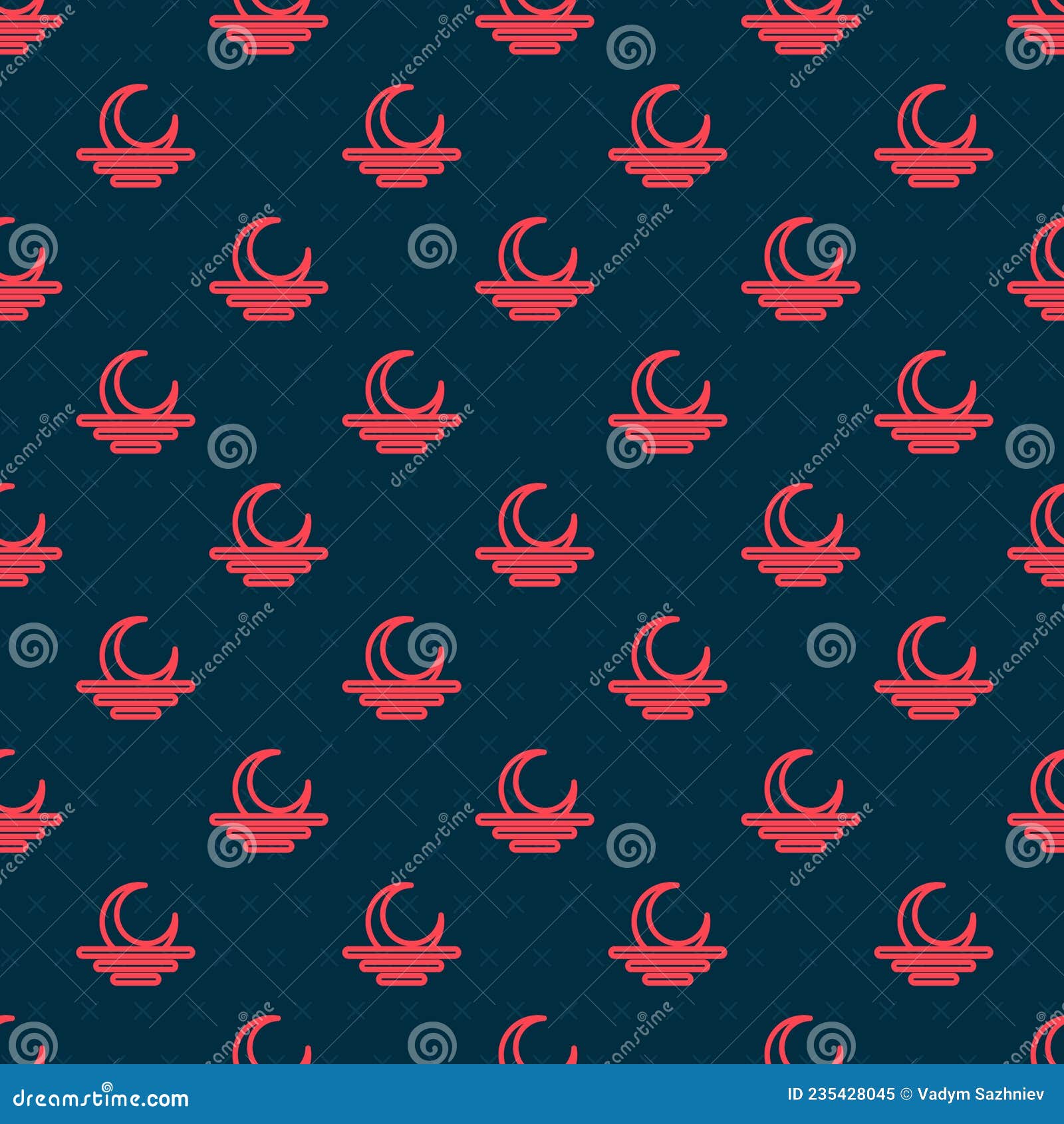 Red Line Sunset Icon Isolated Seamless Pattern on Black Background ...
