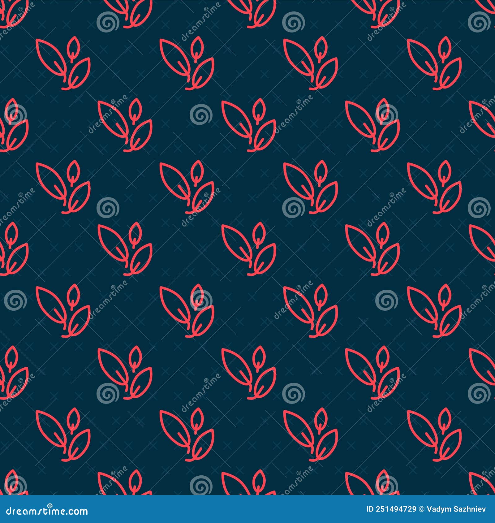 Red Line Tea Leaf Icon Isolated Seamless Pattern on Black Background ...