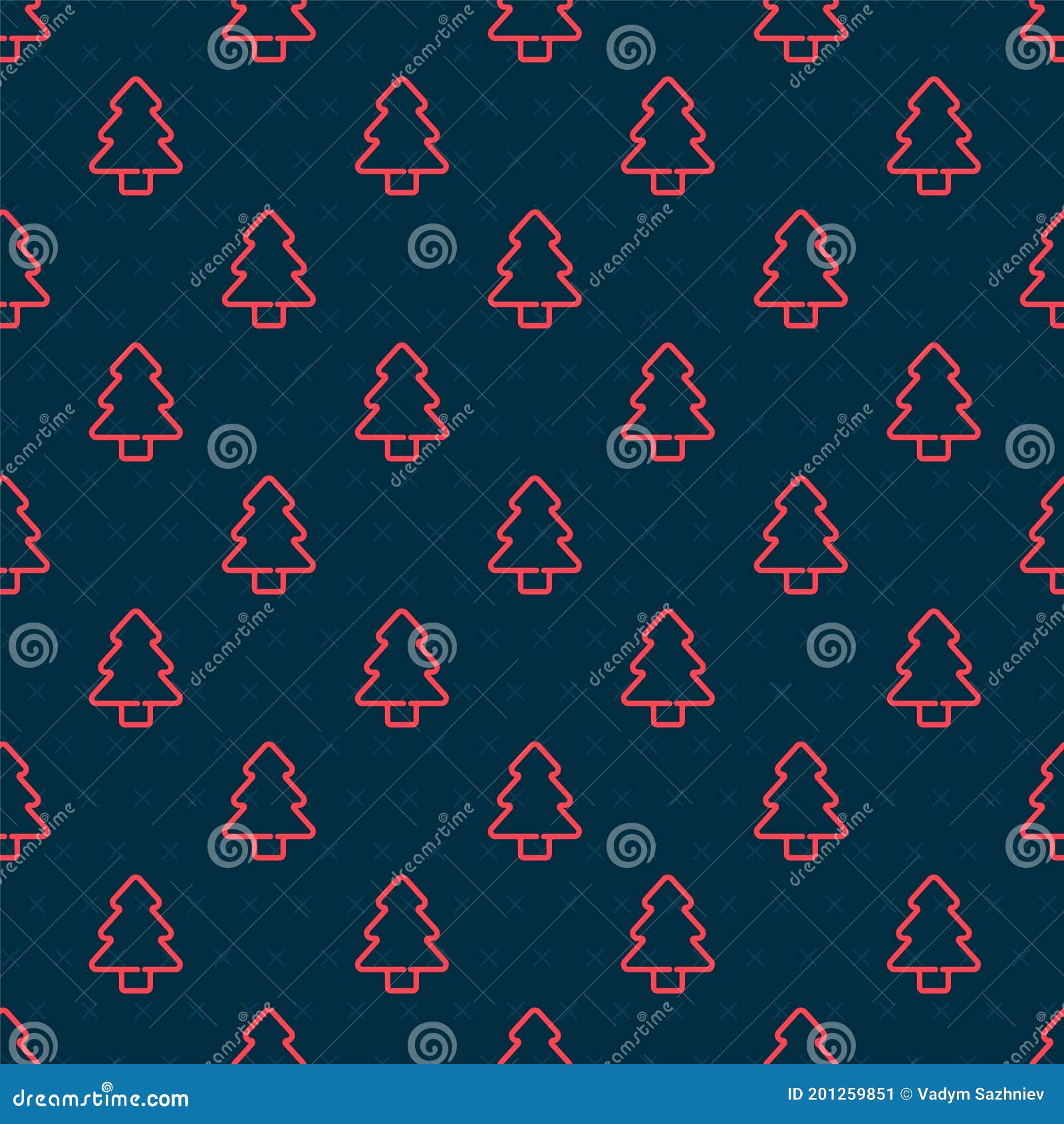Red Line Tree Icon Isolated Seamless Pattern on Black Background ...
