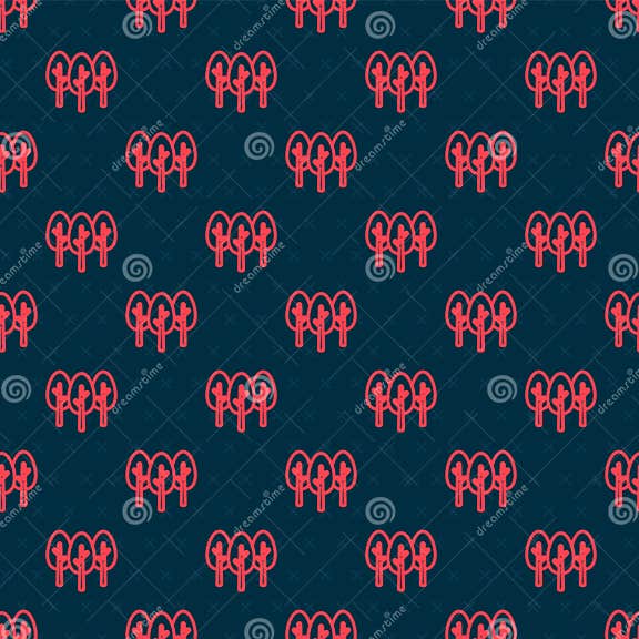 Red Line Tree Icon Isolated Seamless Pattern on Black Background ...
