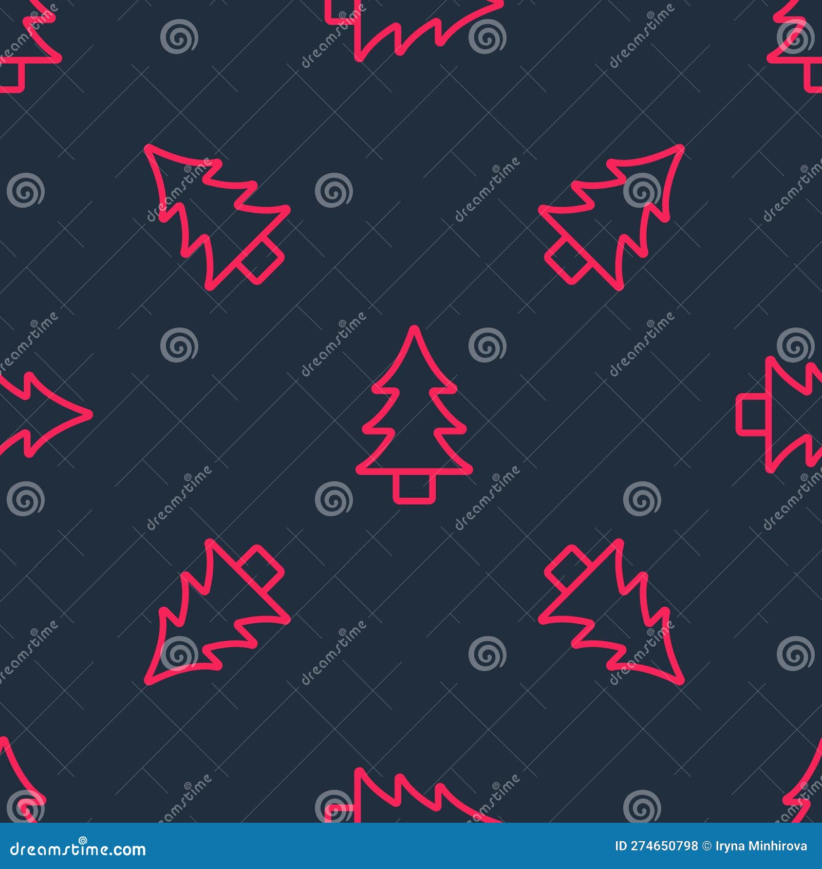 Red Line Tree Icon Isolated Seamless Pattern on Black Background ...