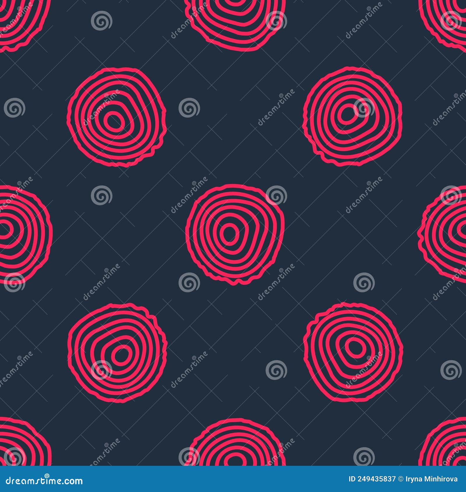 Red Line Tree Rings Icon Isolated Seamless Pattern on Black Background ...