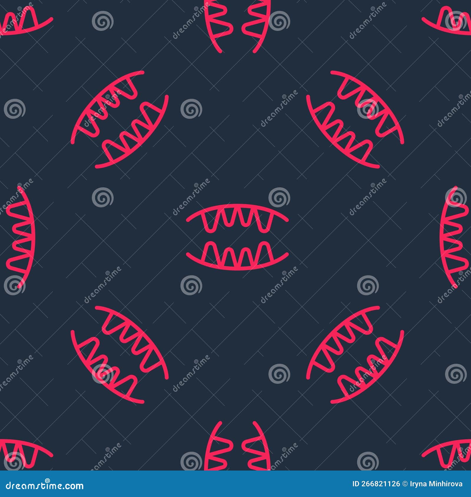 Red Line Vampire Teeth Icon Isolated Seamless Pattern on Black ...