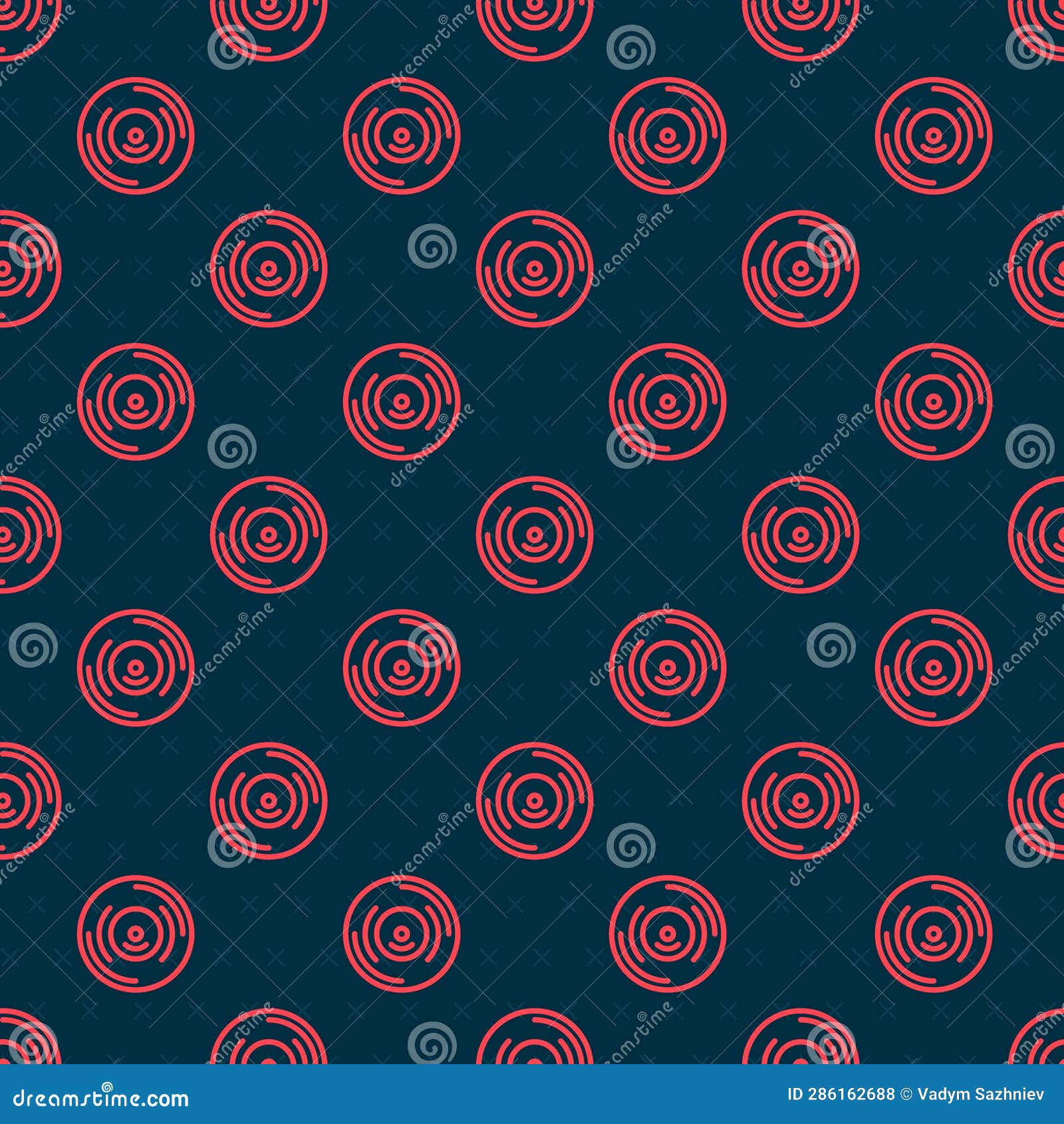 Red Line Vinyl Disk Icon Isolated Seamless Pattern on Black Background ...