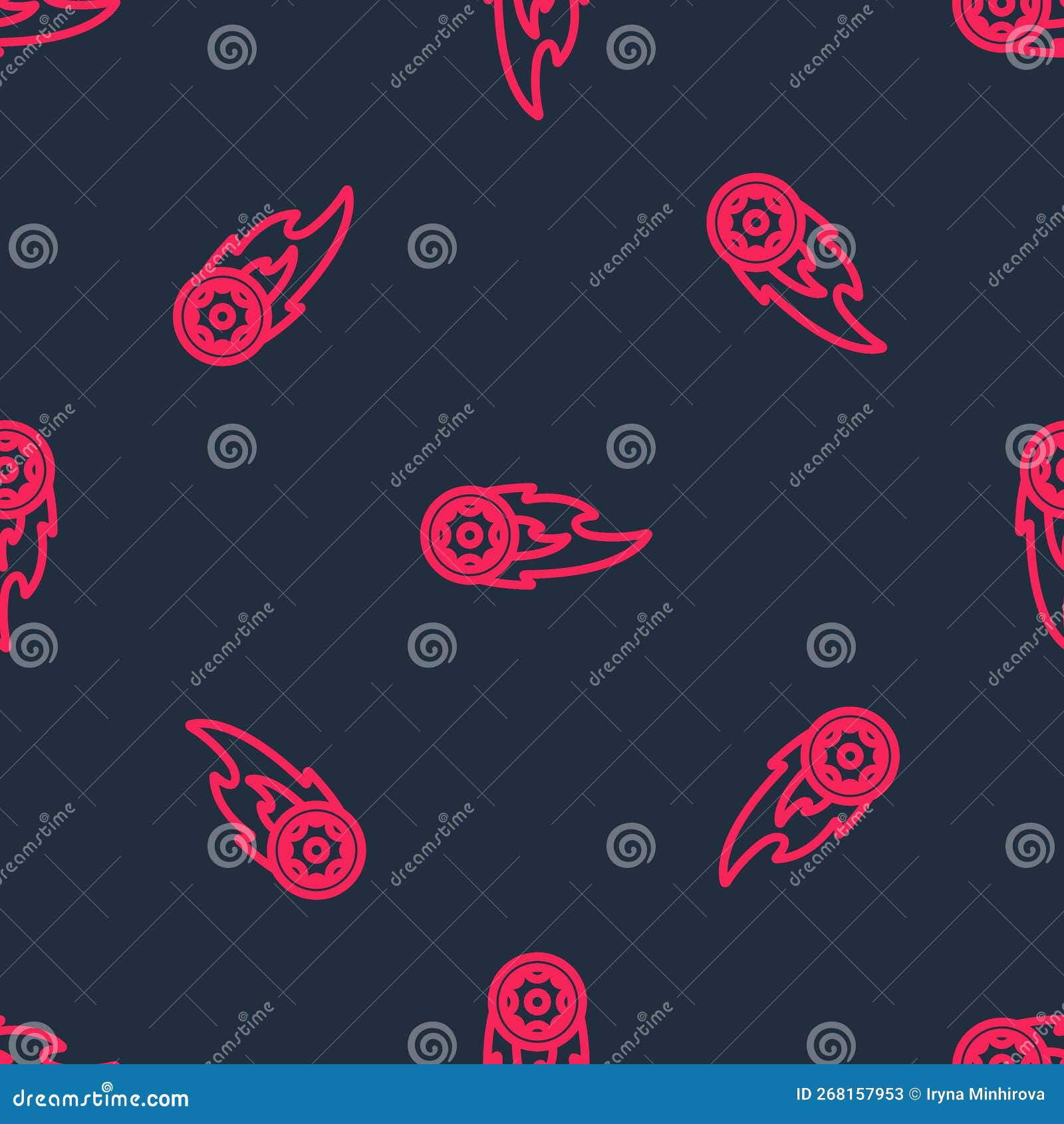 Red Line Wheel in Fire Flame Icon Isolated Seamless Pattern on Black ...