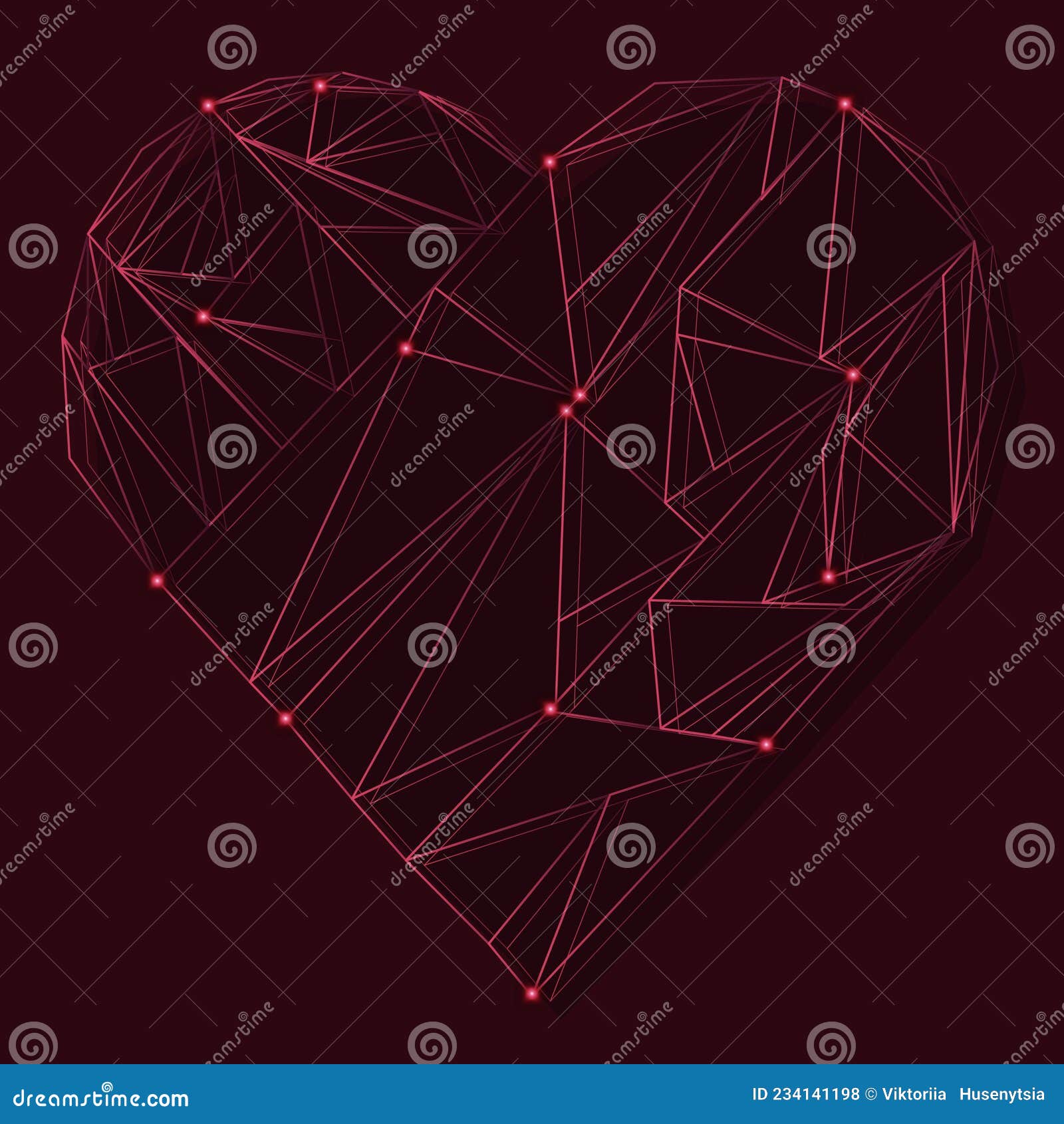 Red Linear Heart on a Dark Red Background. Low Poly, Linear and ...