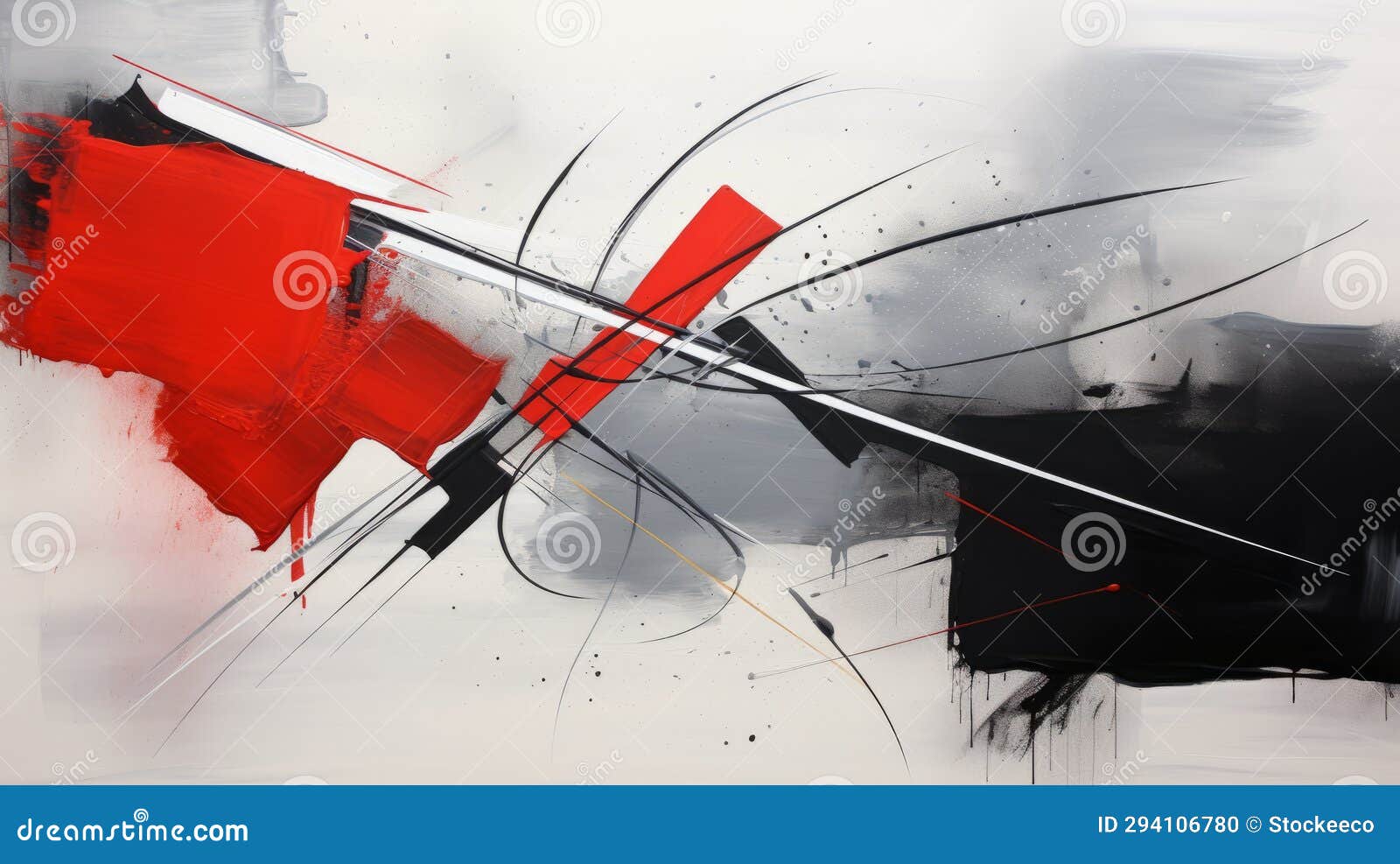 Dynamic and Dramatic Abstract Art: White, Red, and Black Paint on Paper ...