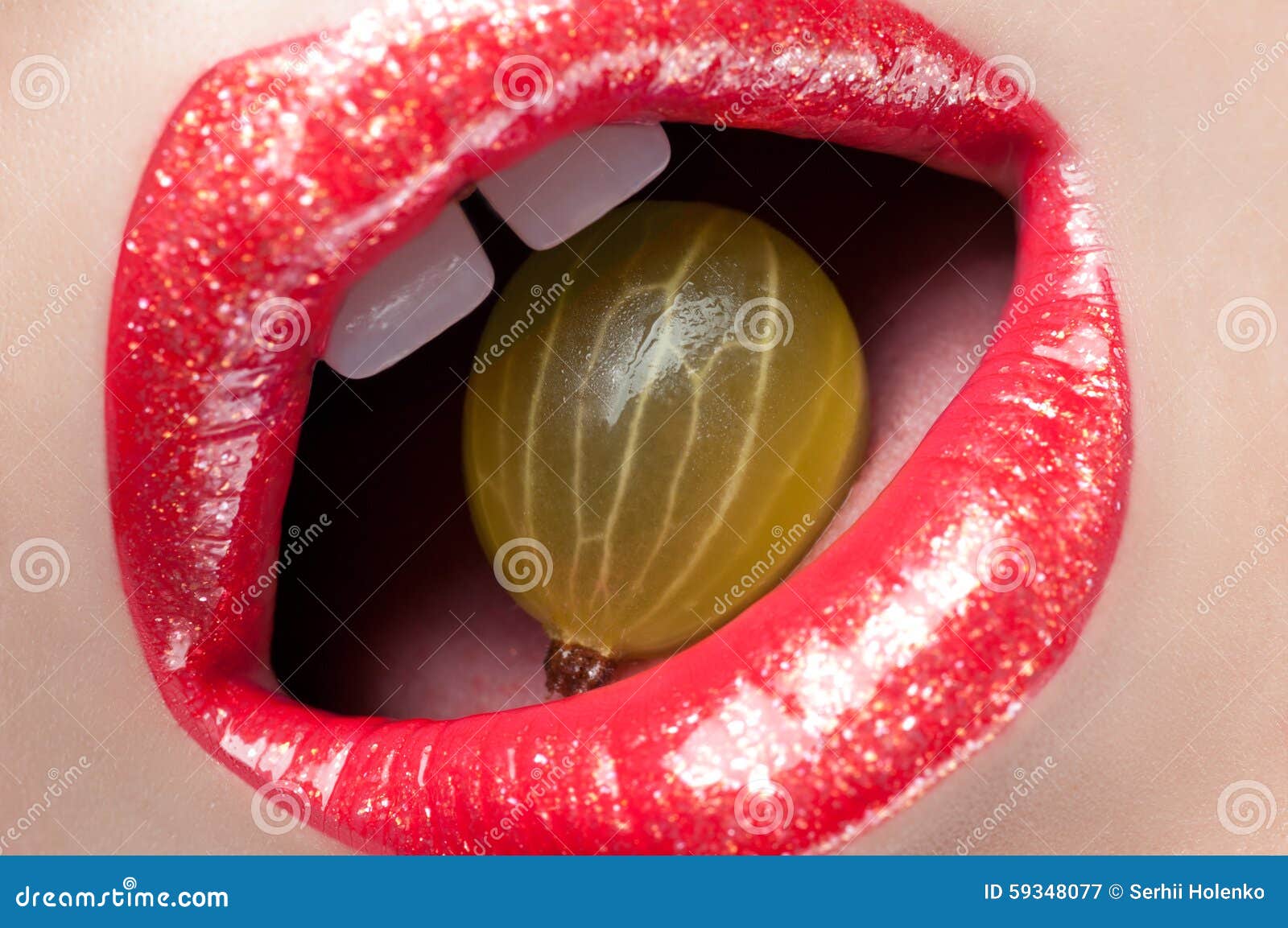 Red lips with berries stock image. Image of sales, gloss - 59348077