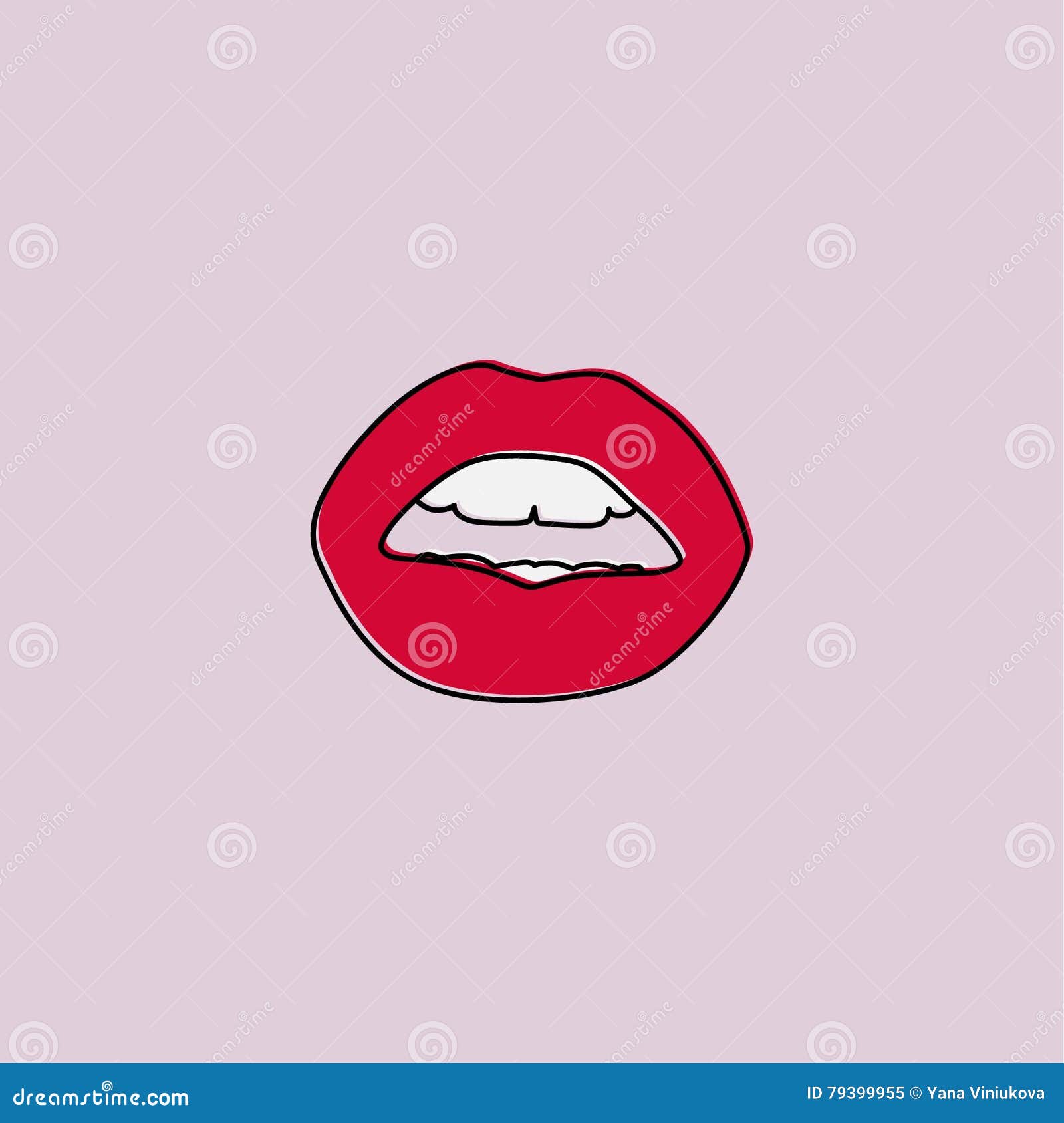 Red Lips Biting Retro Icon Isolated on Black Background. Vector ...