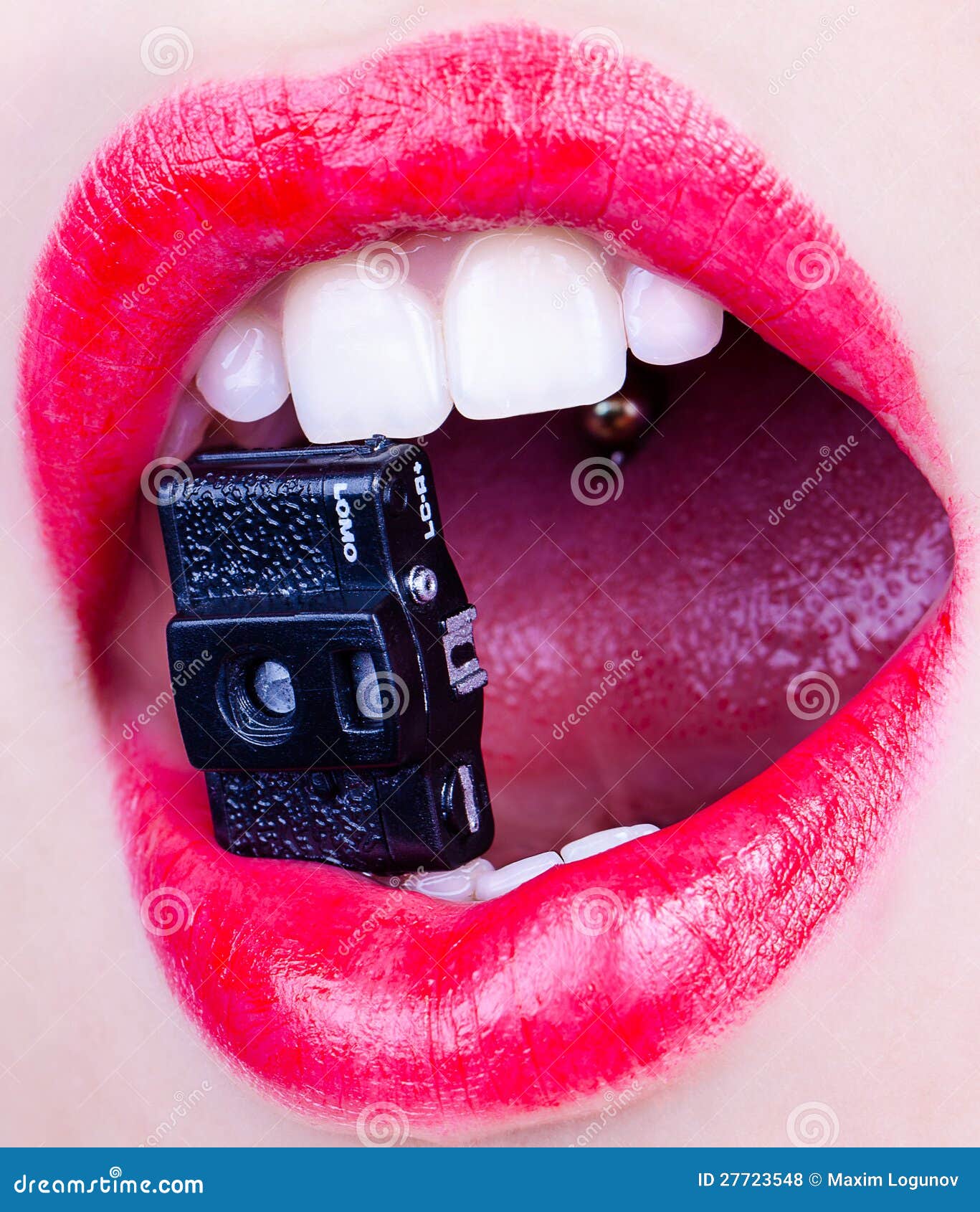 Red lips with camera stock photo. Image of camera, lomography - 27723548