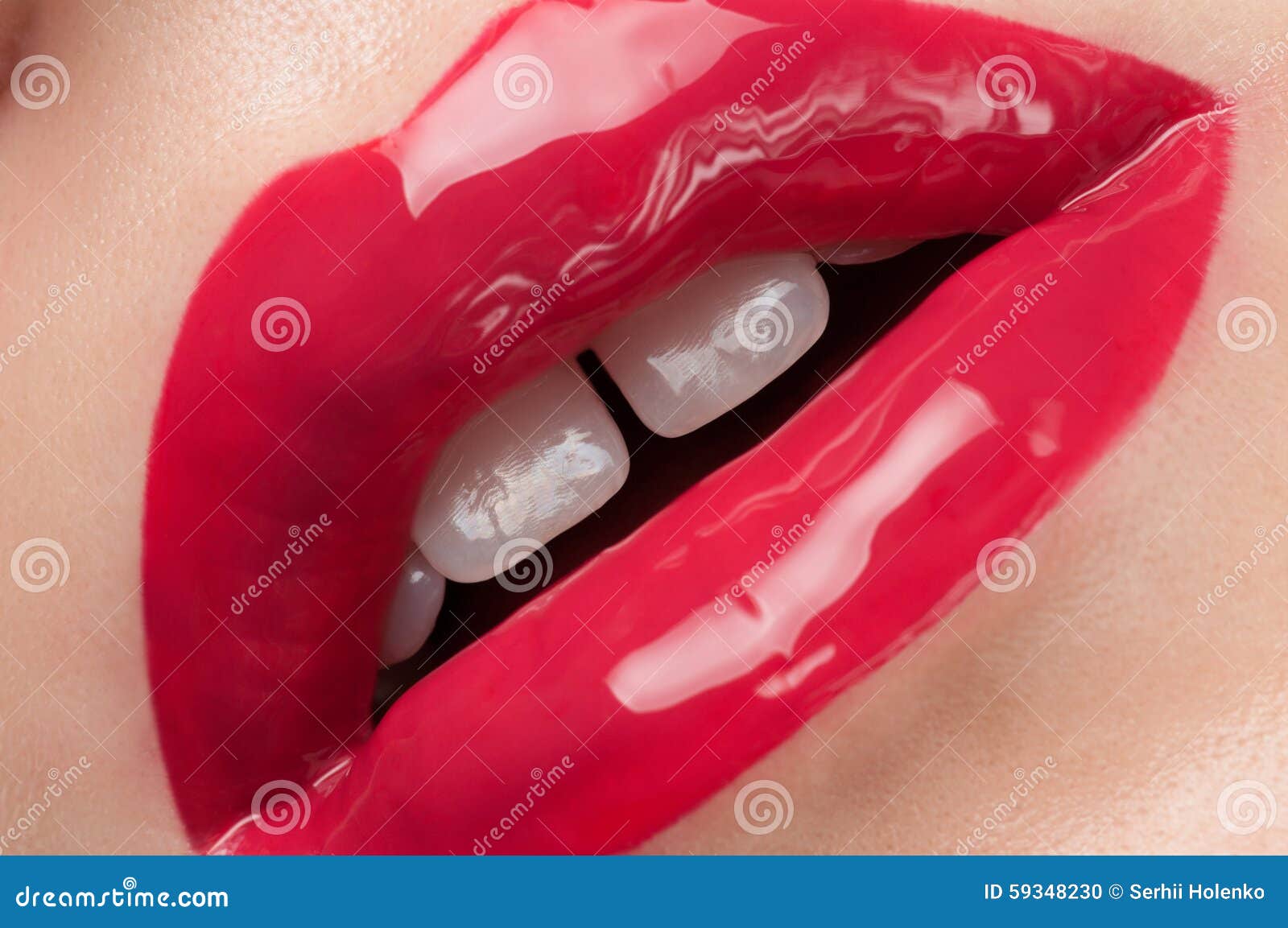 Red lips close-up. stock photo. Image of luscious, bright - 59348230