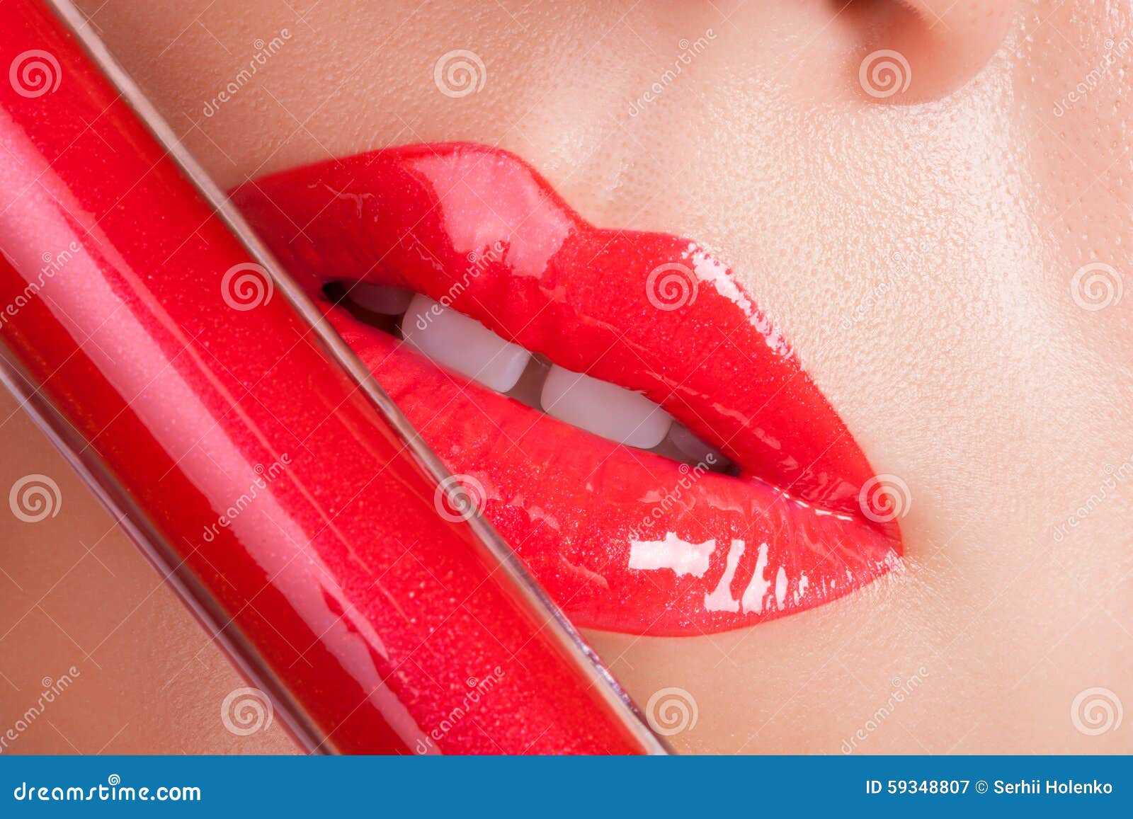 Red lips close-up. stock image. Image of advertising - 59348807